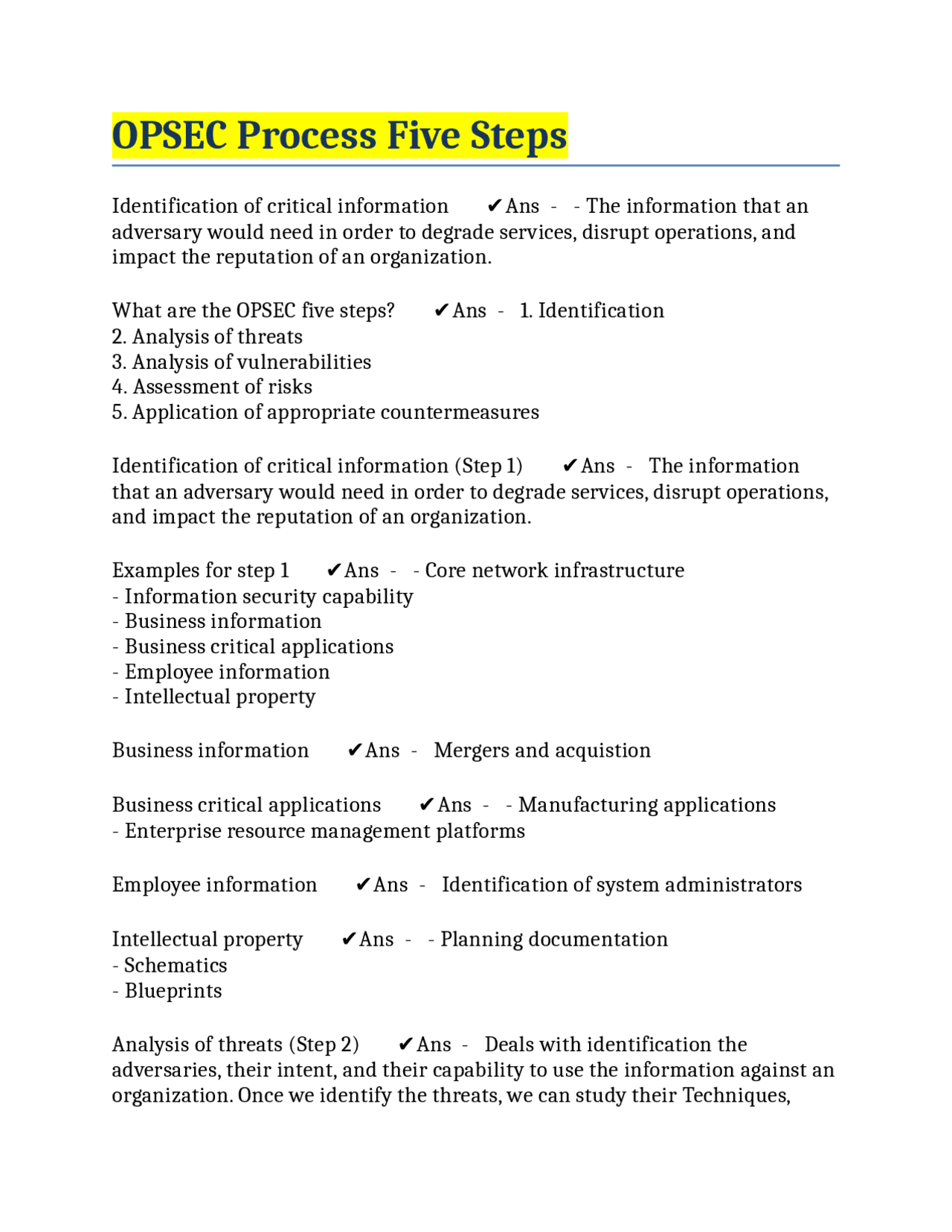 OPSEC Process: Five Steps for Information Security | Exams Nursing ...