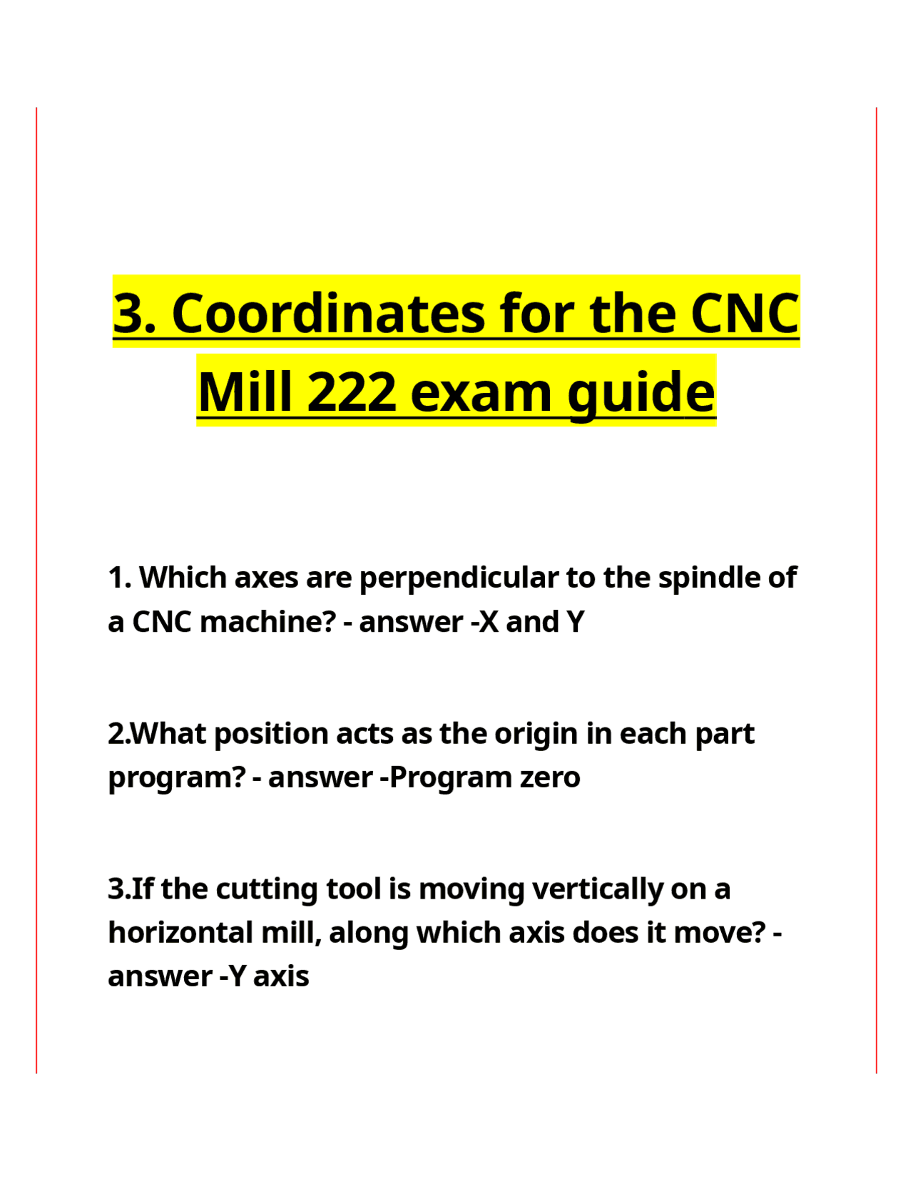 CNC Milling Exam Guide: Questions and Answers | Exams Nursing | Docsity