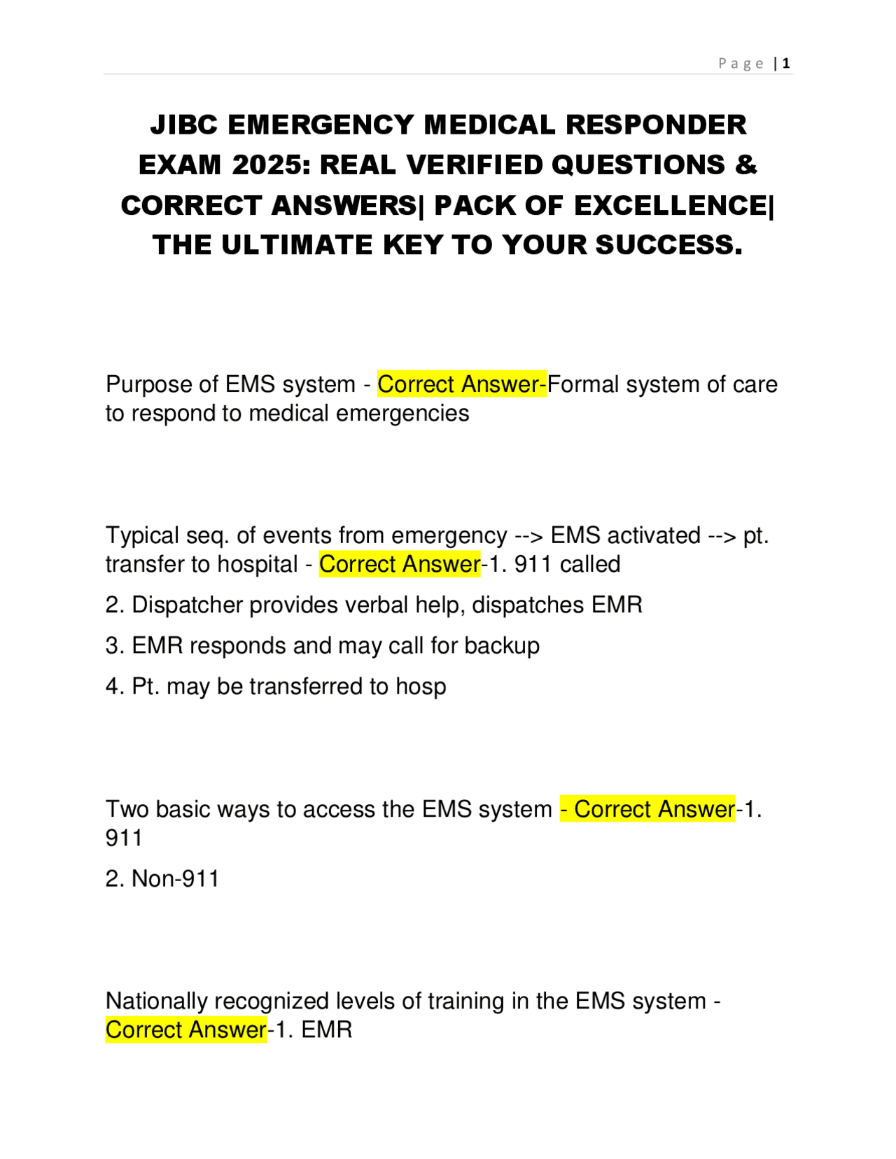 Emergency Medical Responder Exam 2025: Real Verified Questions and ...