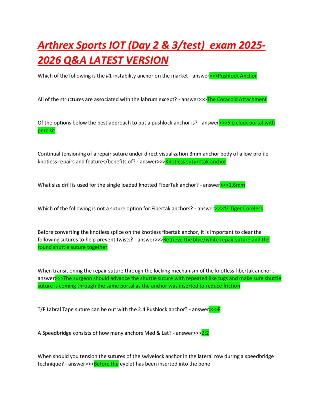 Arthrex Sports IOT Exam: Shoulder Arthroscopy and Rotator Cuff Repair ...
