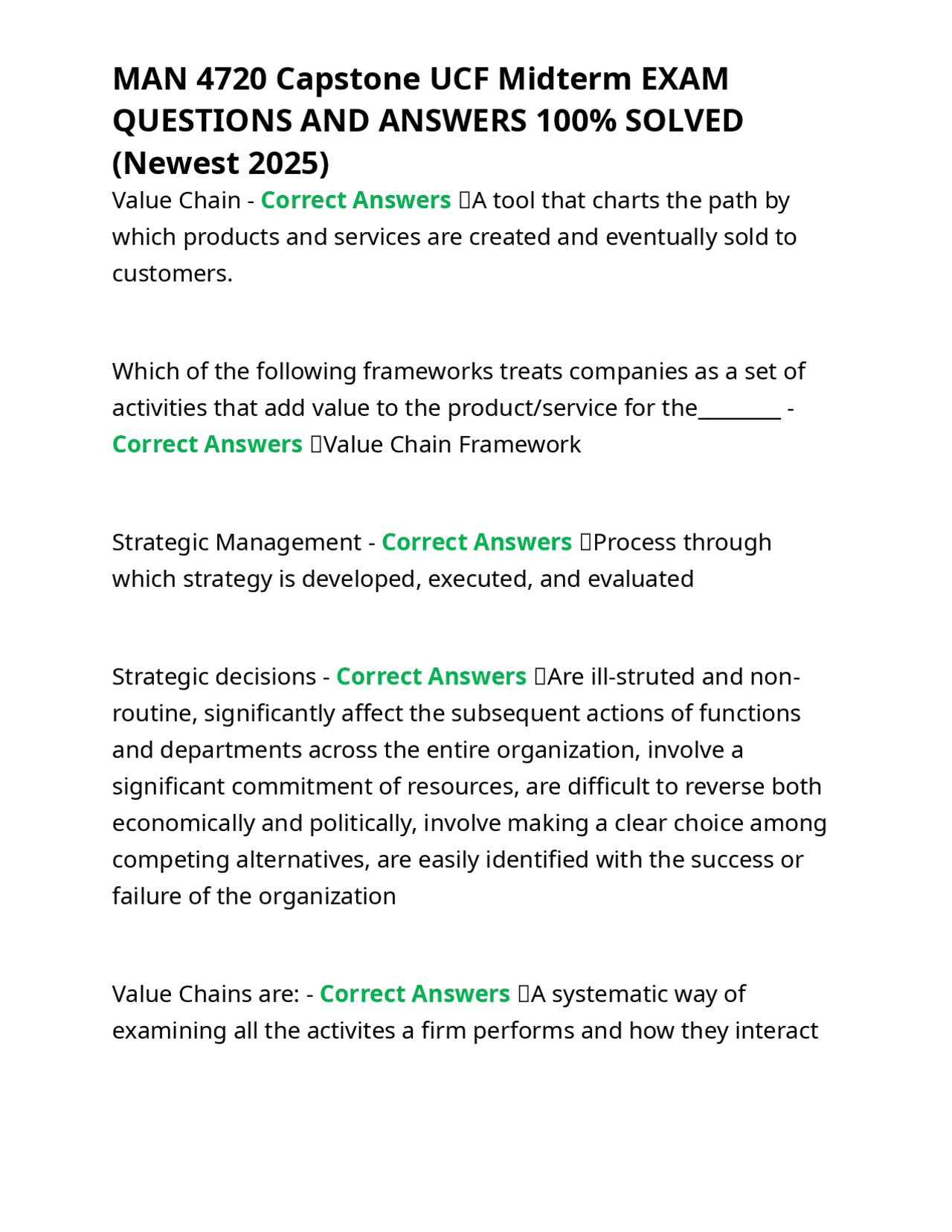 MAN 4720 Capstone UCF Midterm EXAM QUESTIONS AND ANSWERS 100% SOLVED (Newest 2025) | Exams ...