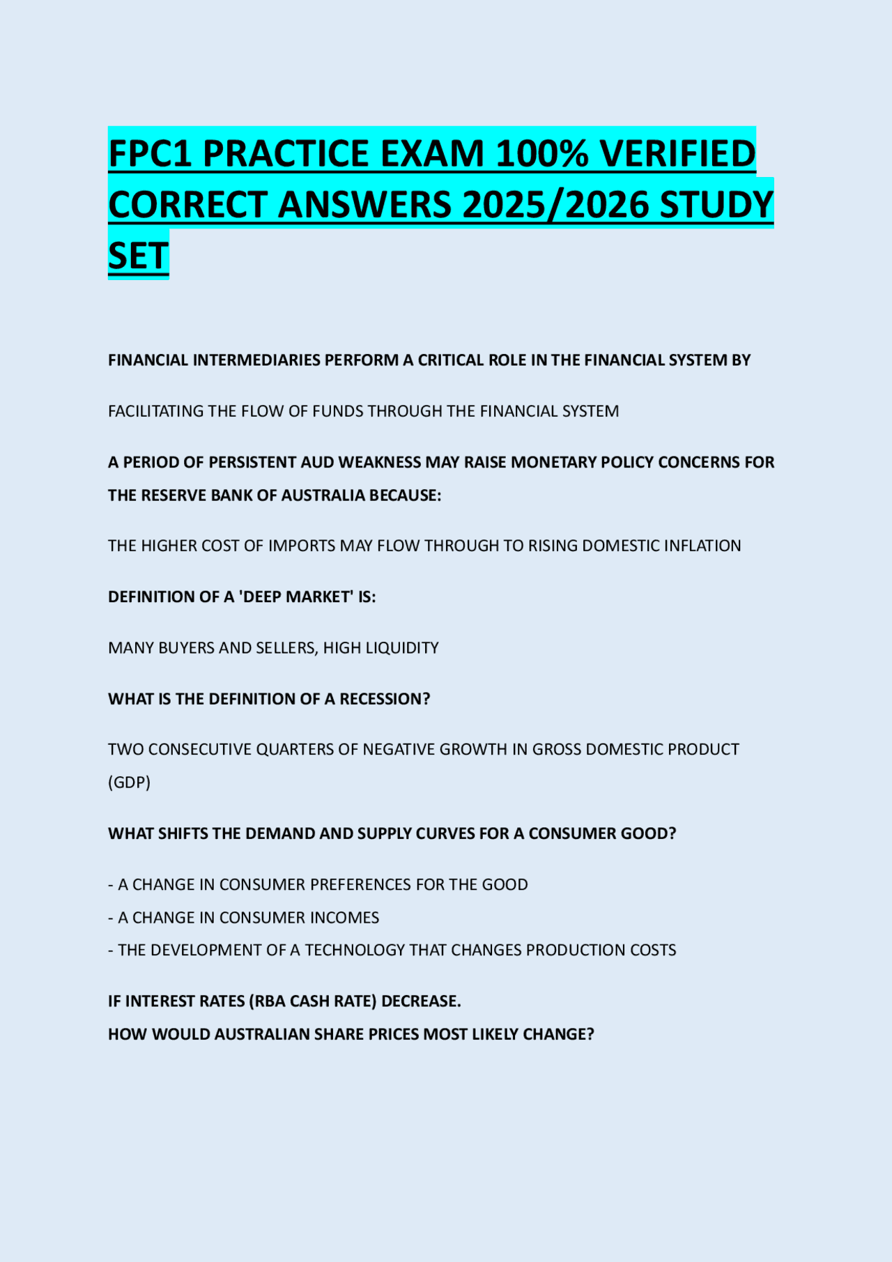 FPC1 PRACTICE EXAM 100% VERIFIED CORRECT ANSWERS 2025/2026 STUDY SET | Exams Organization and ...