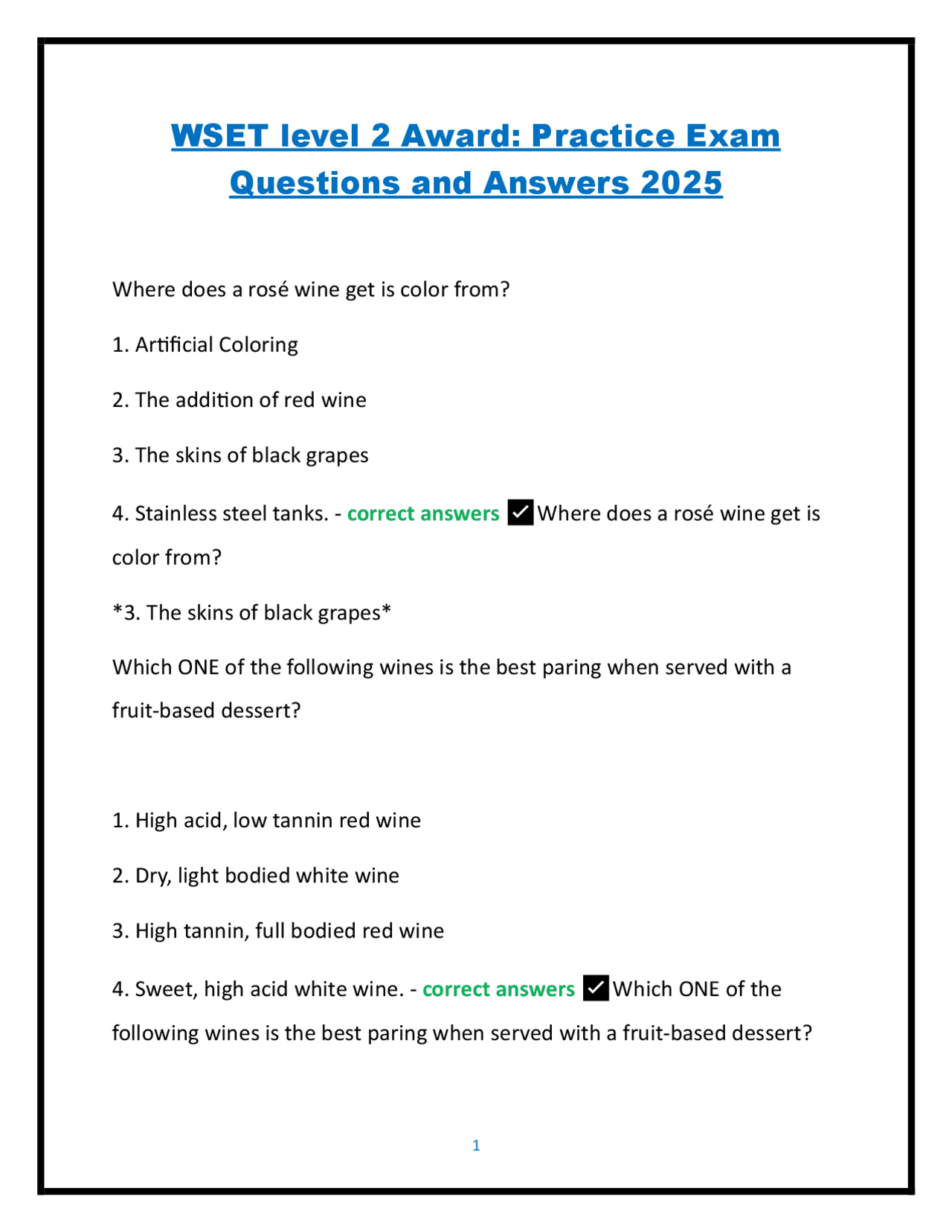 WSET level 2 Award Practice Exam Questions and Answers 2025 | Exams ...