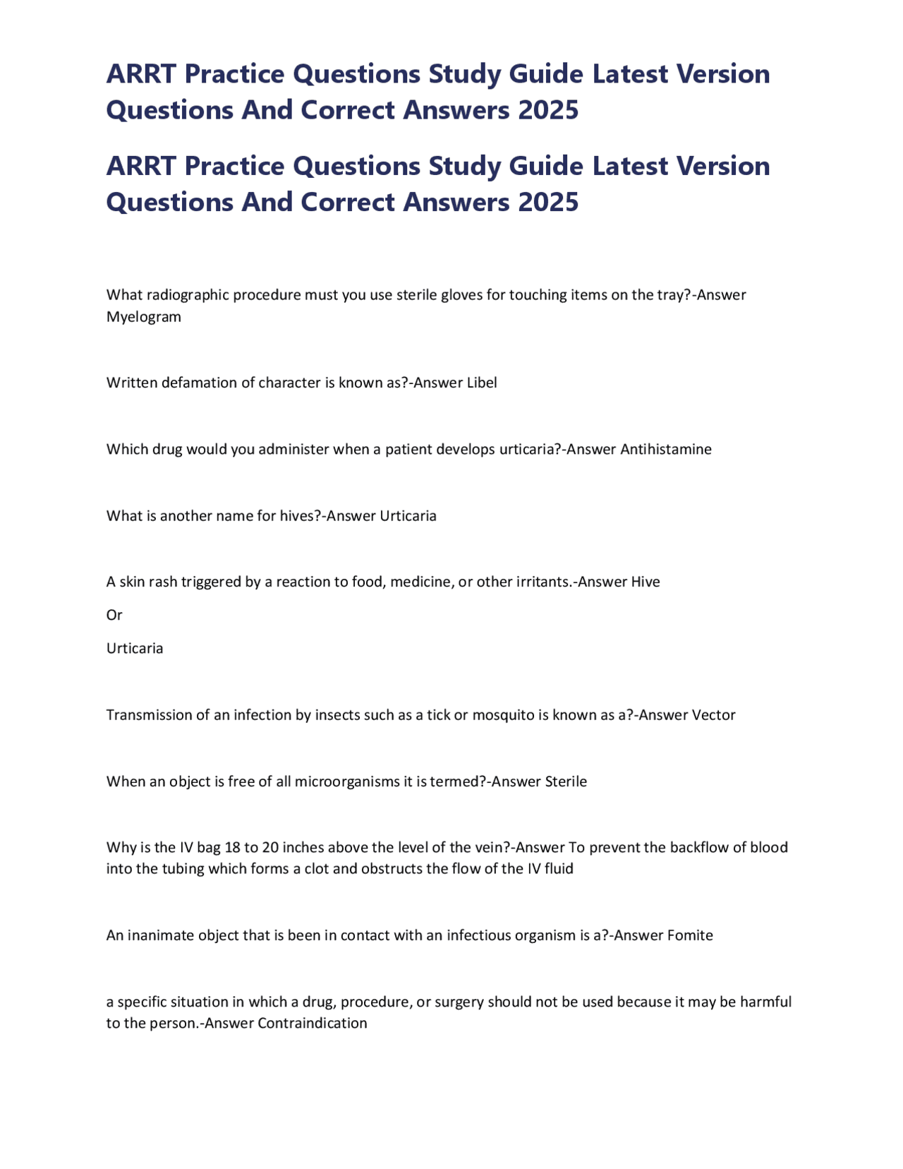 ARRT Practice Questions Study Guide: Latest Version with Questions and ...