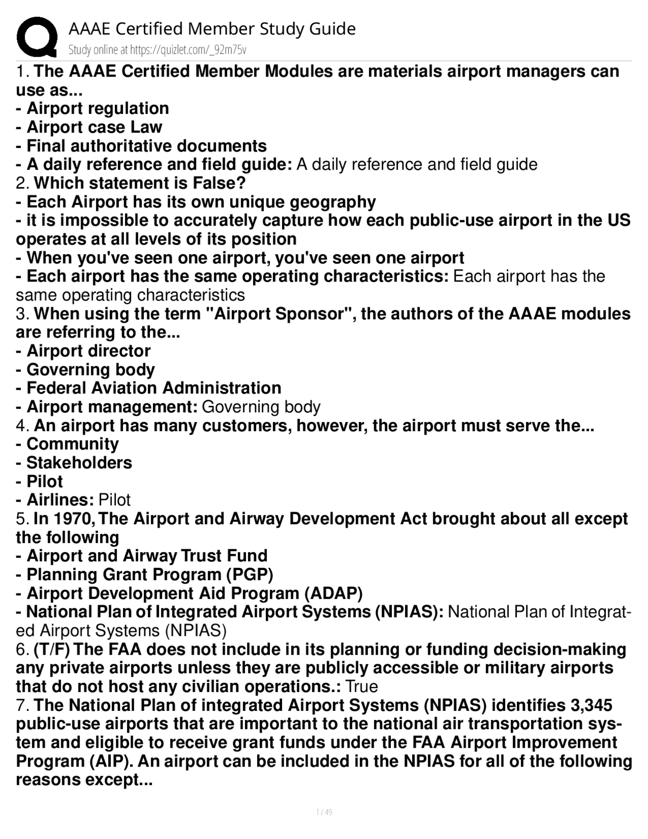 AAAE Certified Member Study Guide: Airport Management Fundamentals ...
