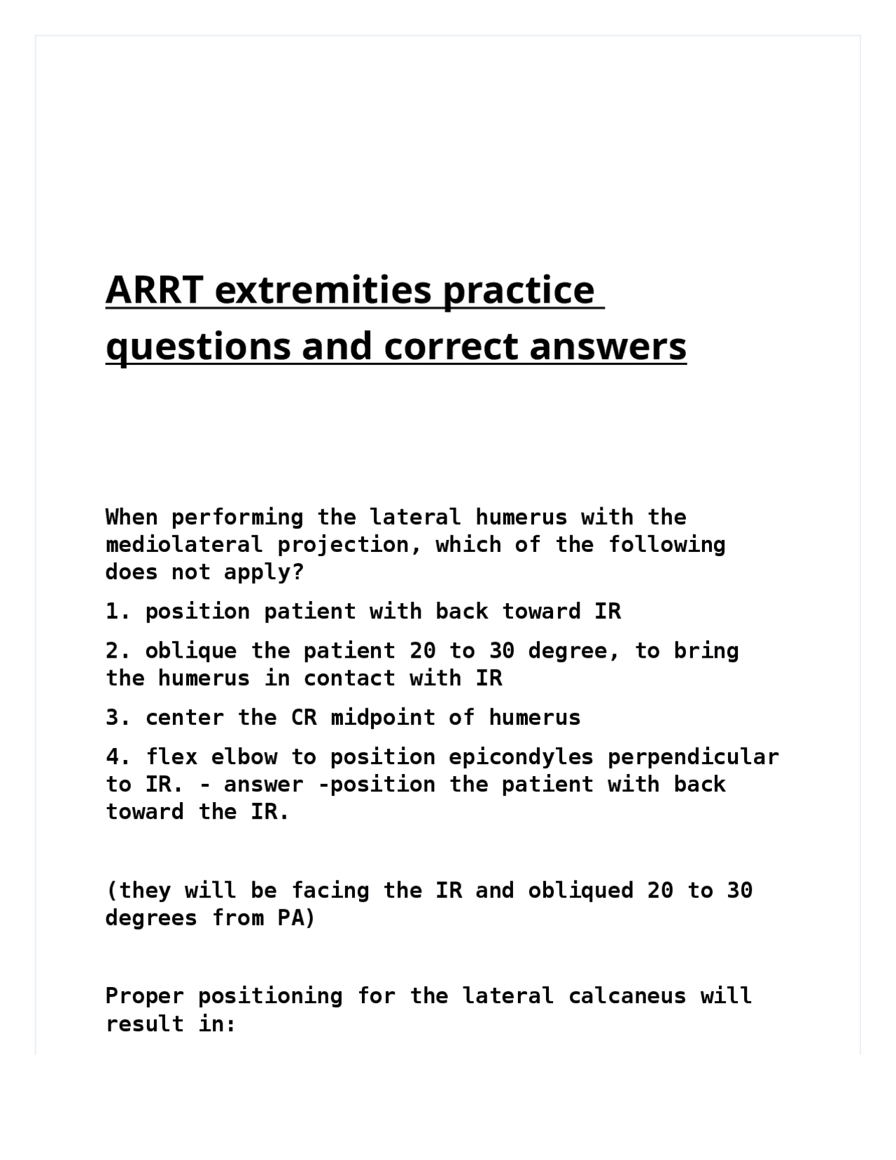 ARRT extremities practice questions and correct answers.docx | Exams ...