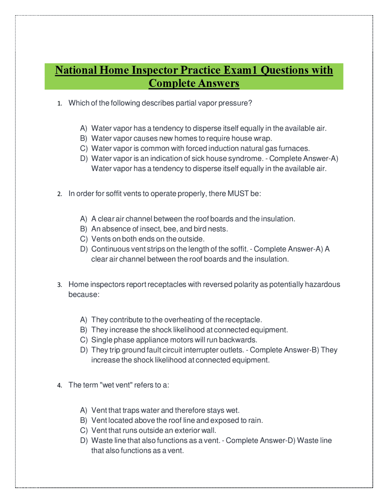 National Home Inspector Practice Exam1 Questions with Complete Answers ...
