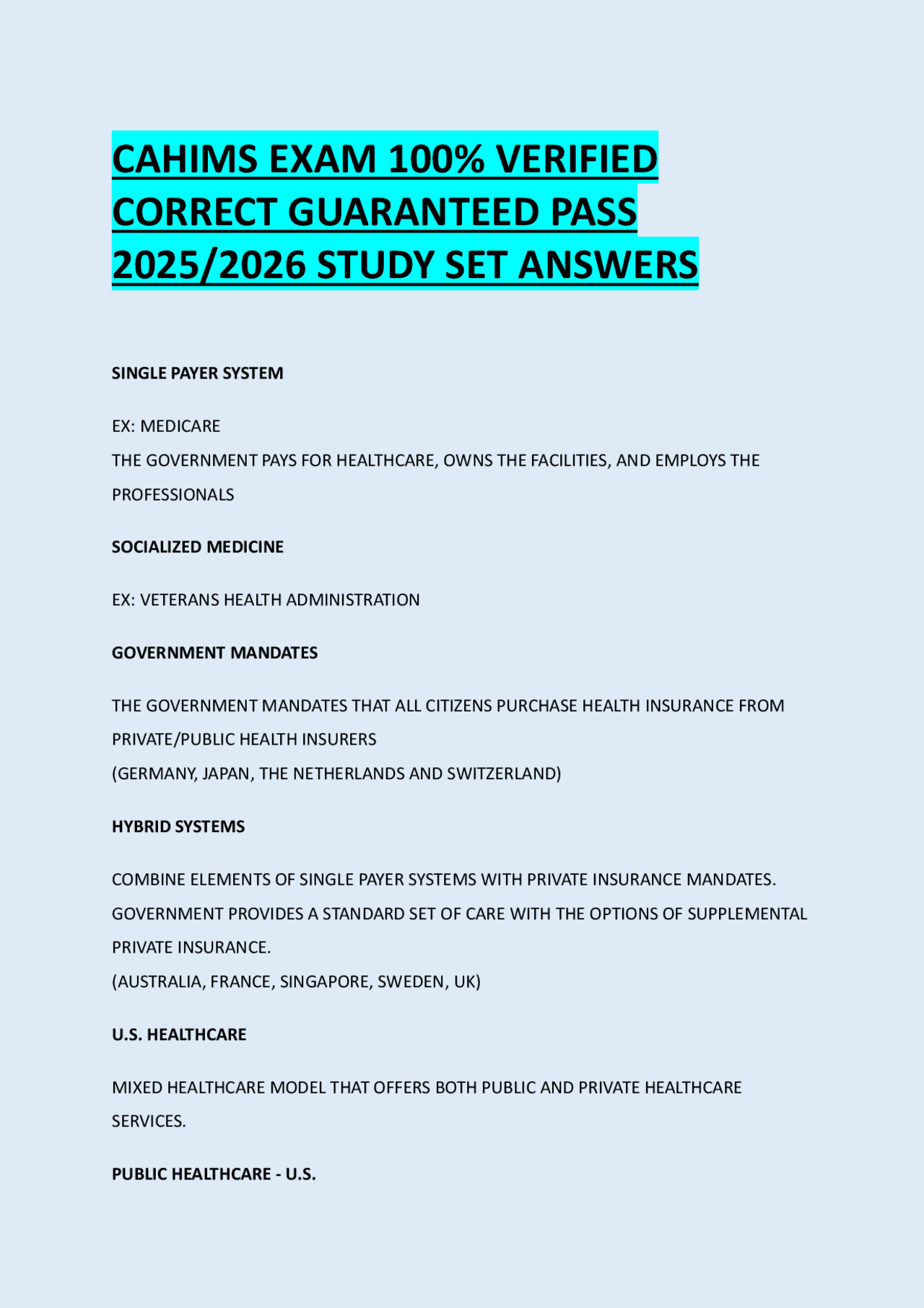 CAHIMS EXAM 100% VERIFIED CORRECT GUARANTEED PASS 2025/2026 STUDY SET ...