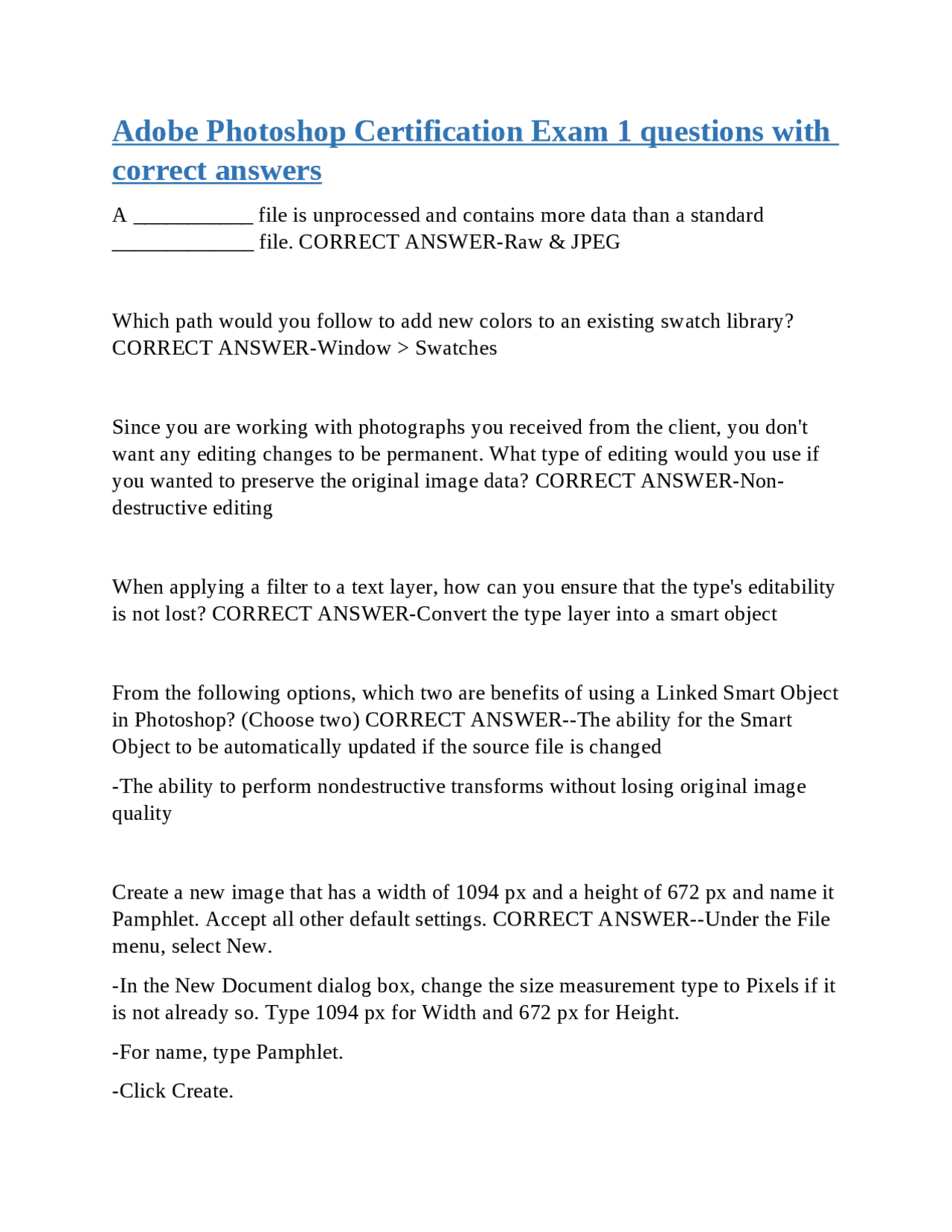 Adobe Photoshop Certification Exam 1 questions with correct answers ...