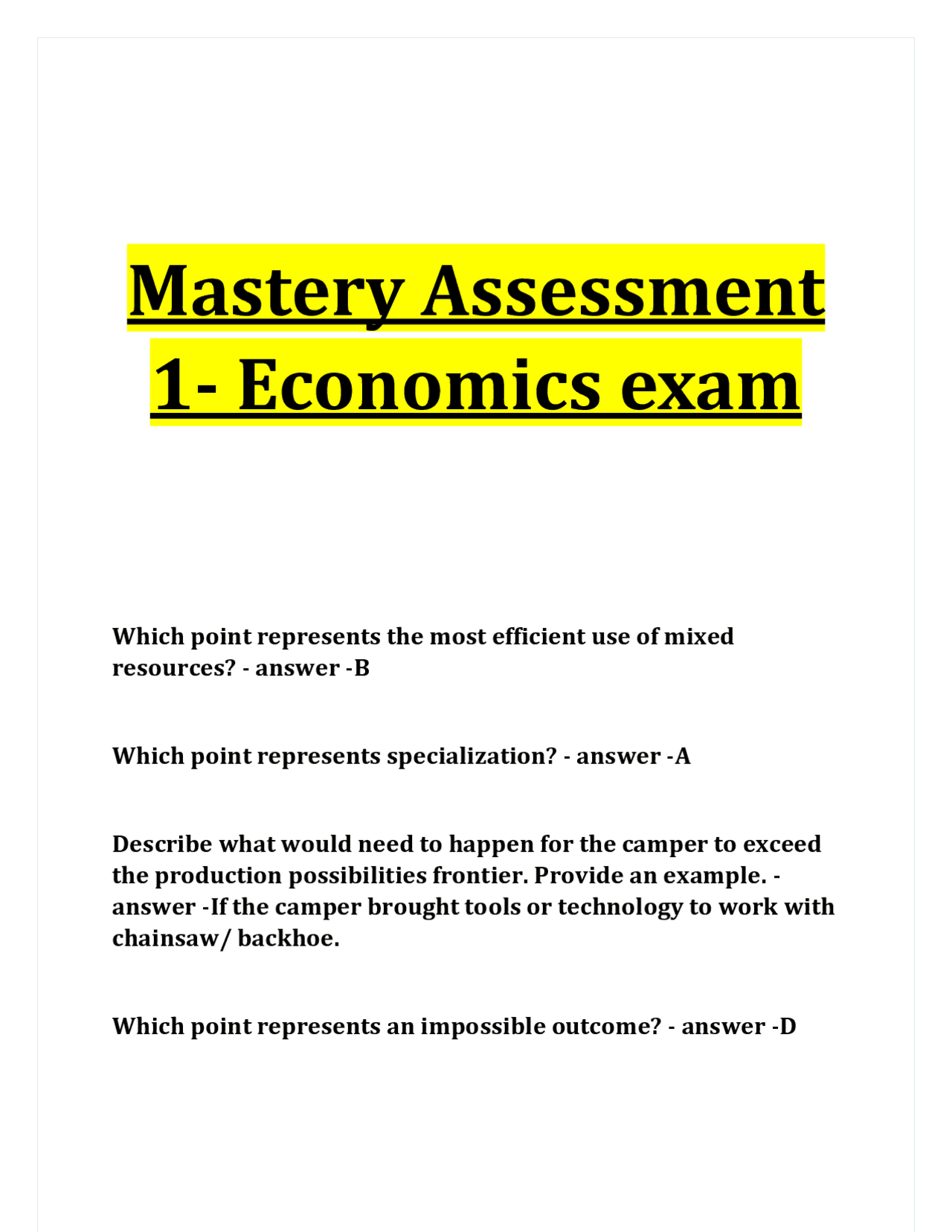 Economics Mastery Assessment: Multiple Choice Questions and ...