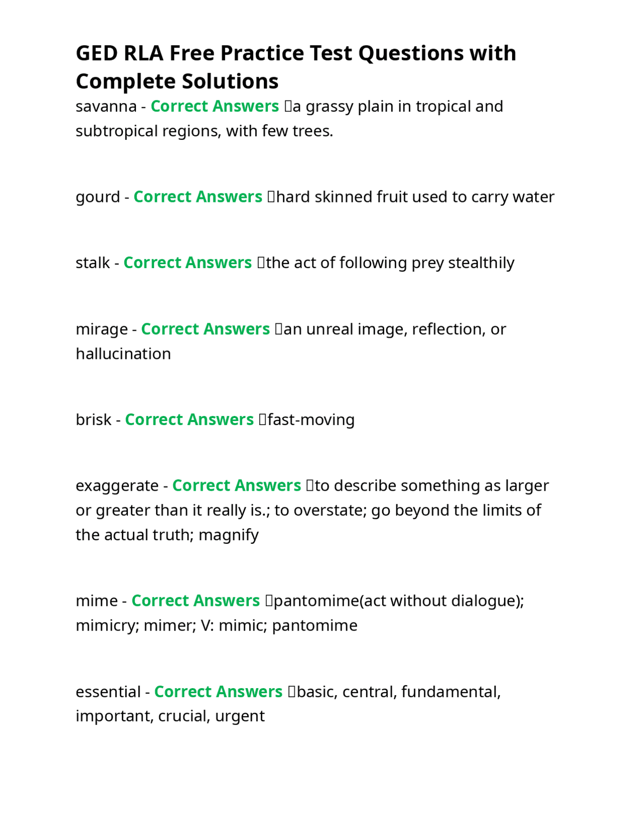 GED RLA Free Practice Test Questions with Complete Solutions | Exams ...