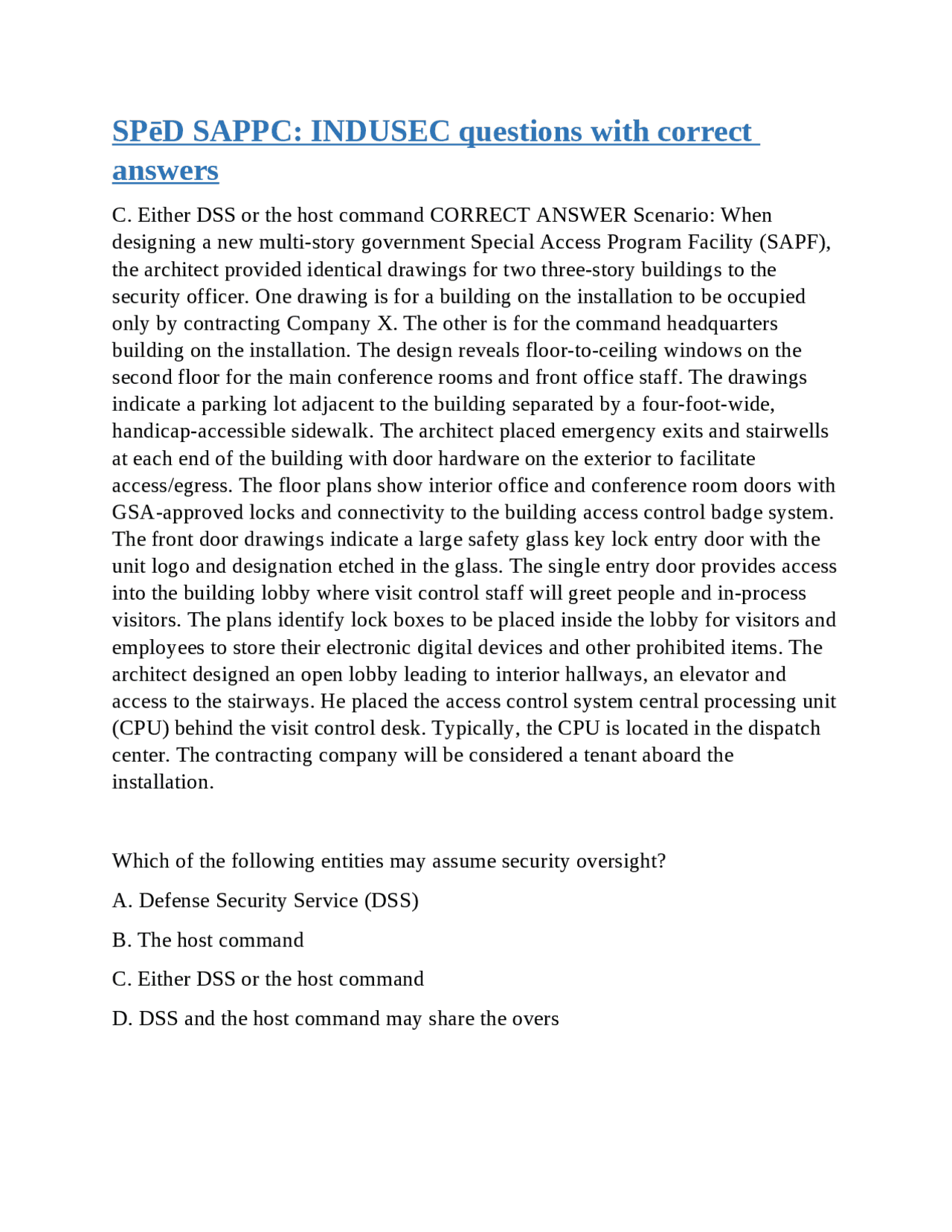 SPēD SAPPC: INDUSEC questions with correct answers | Exams Information ...