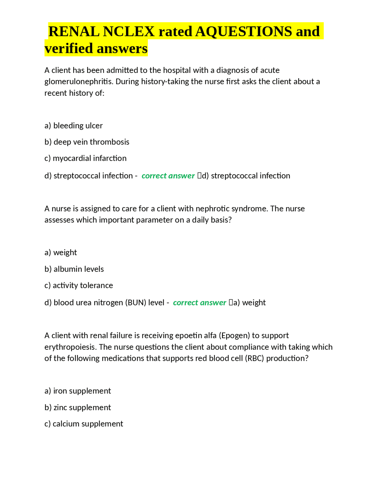 Renal NCLEX Questions and Answers: A Comprehensive Guide to Renal ...
