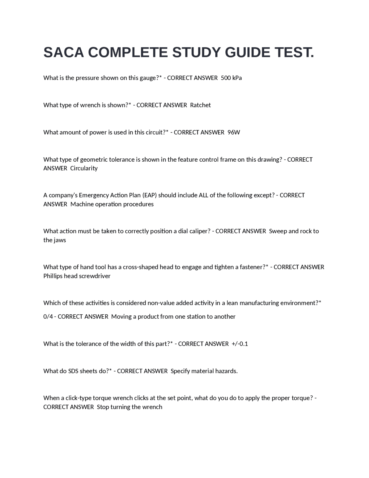 SACA COMPLETE STUDY GUIDE TEST. | Exams Nursing | Docsity