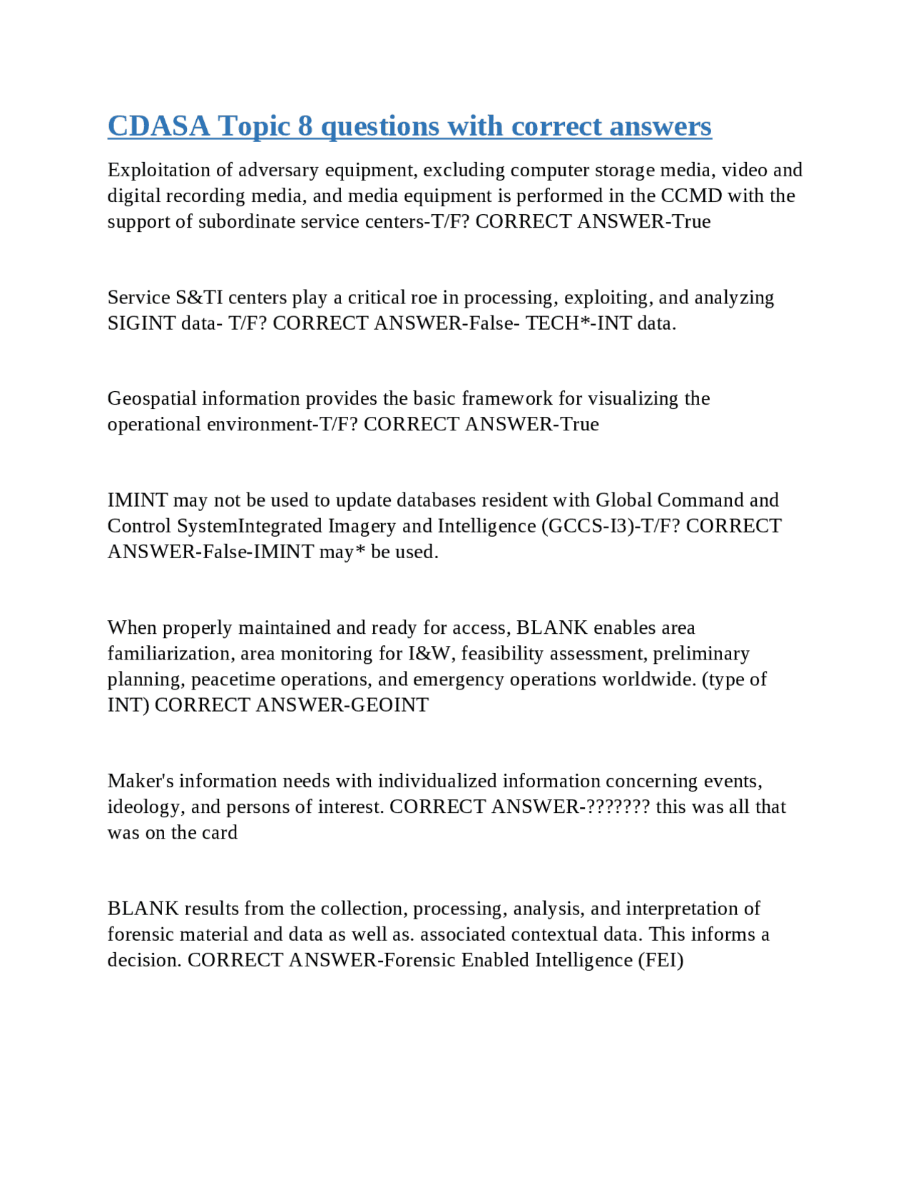 CDASA Topic 8 questions with correct answers | Exams Computer Science ...