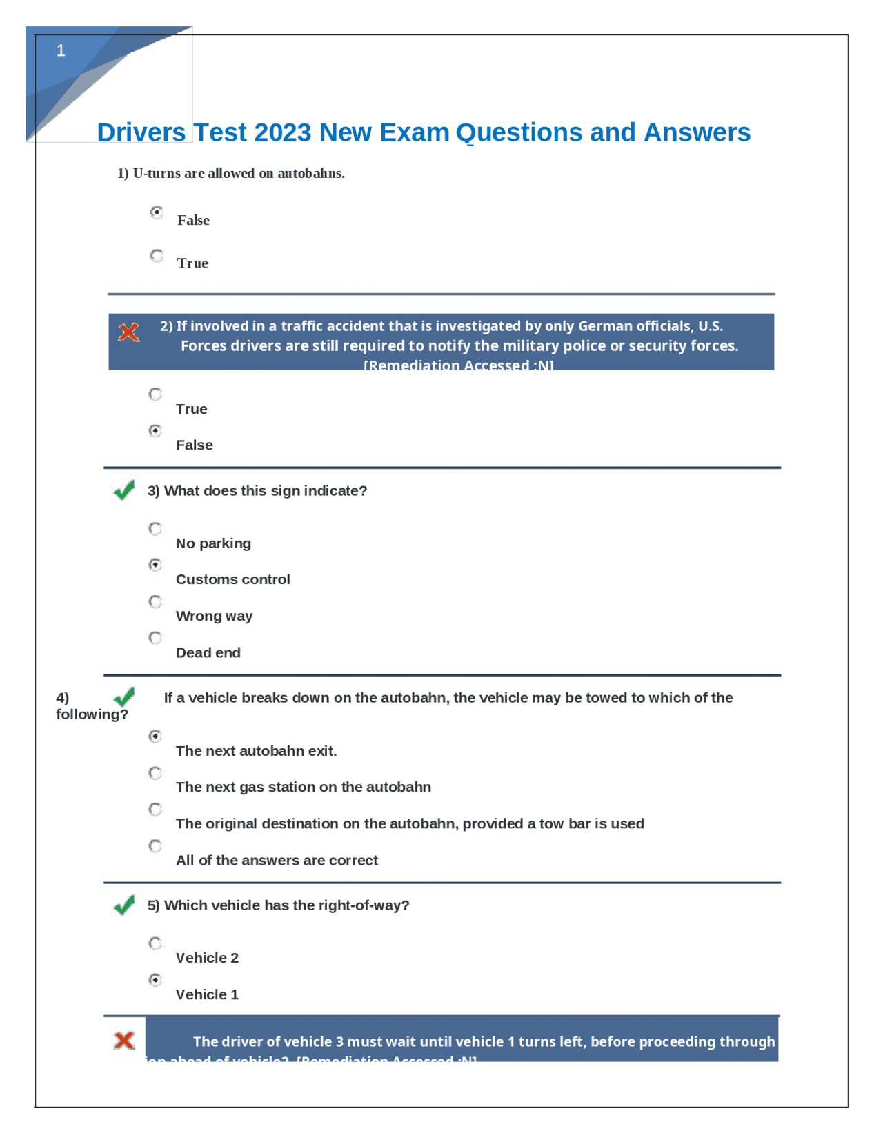 Drivers Test 2023 New Exam Questions and Answers | Exams Nursing | Docsity