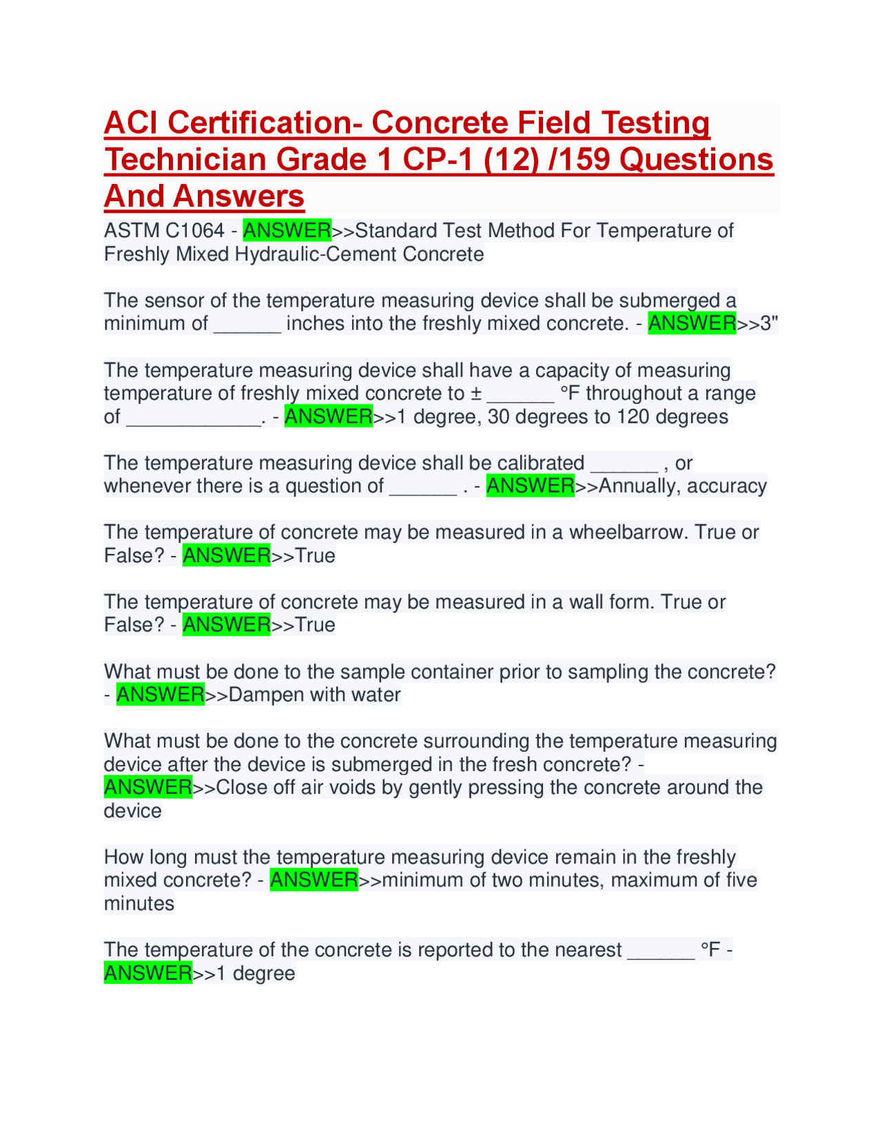 ACI Certification- Concrete Field Testing Technician Grade 1 CP-1 (12 ...