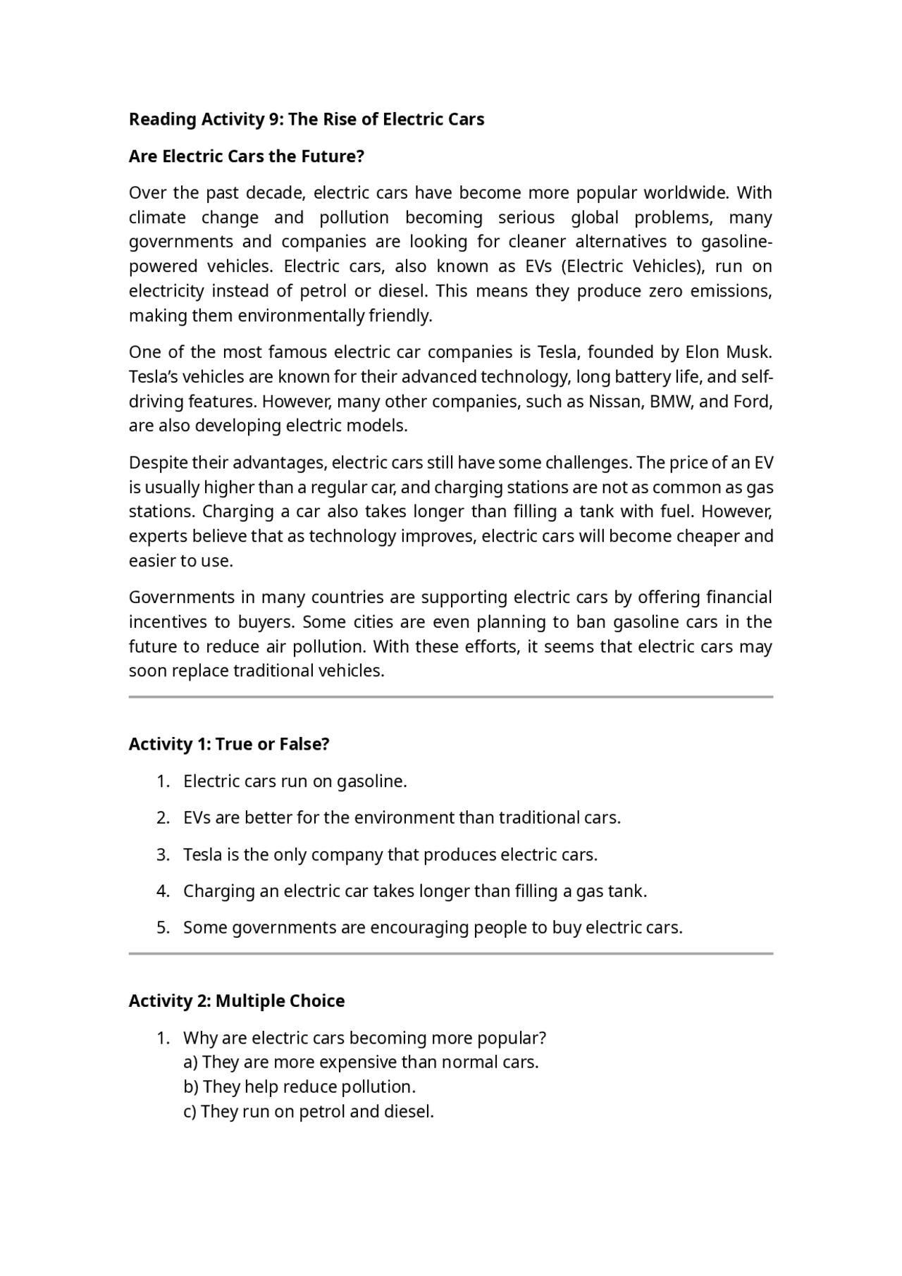 READING COMPREHENSION | Ejercicios de Inglés | Docsity