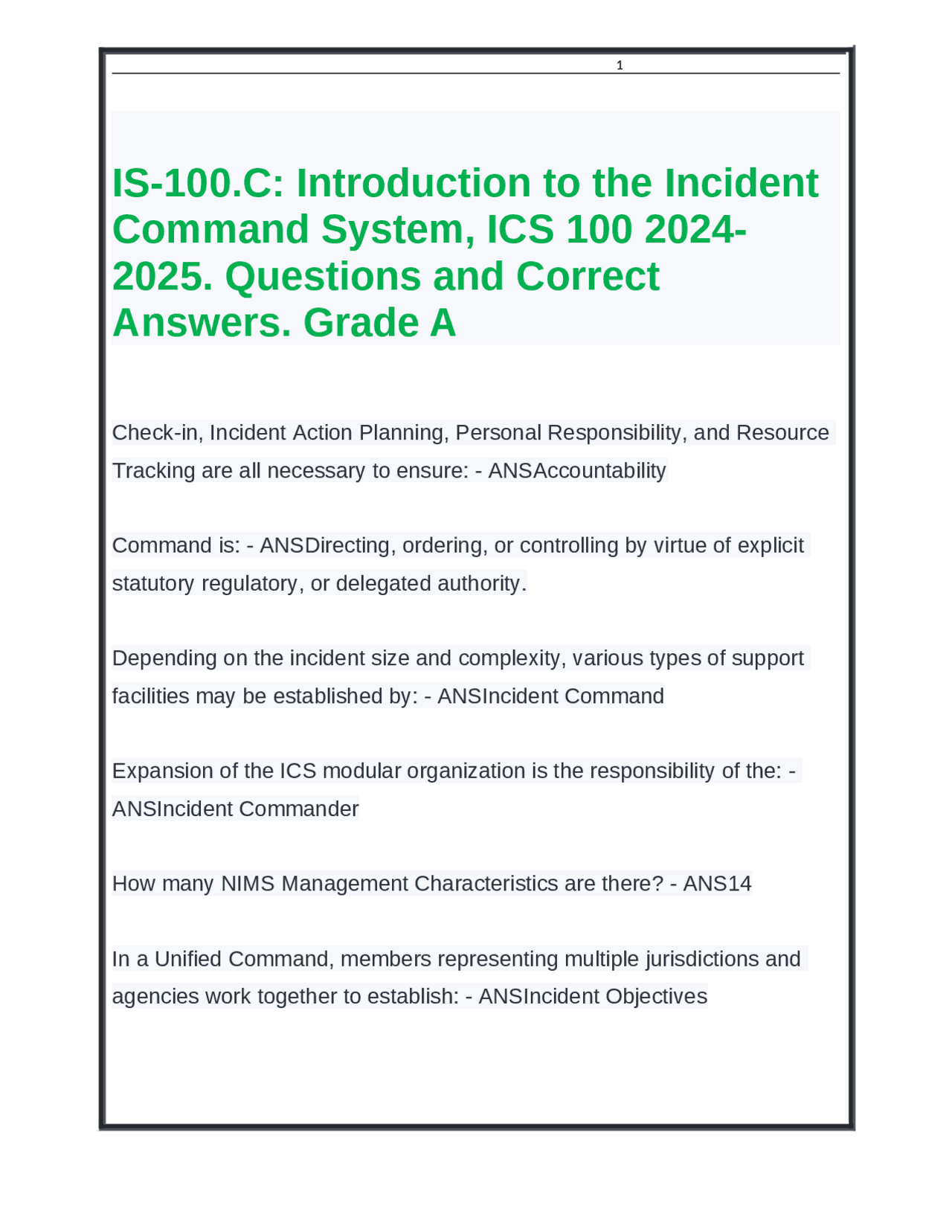 IS-100.C: Introduction to the Incident Command System, ICS 100 2024 ...