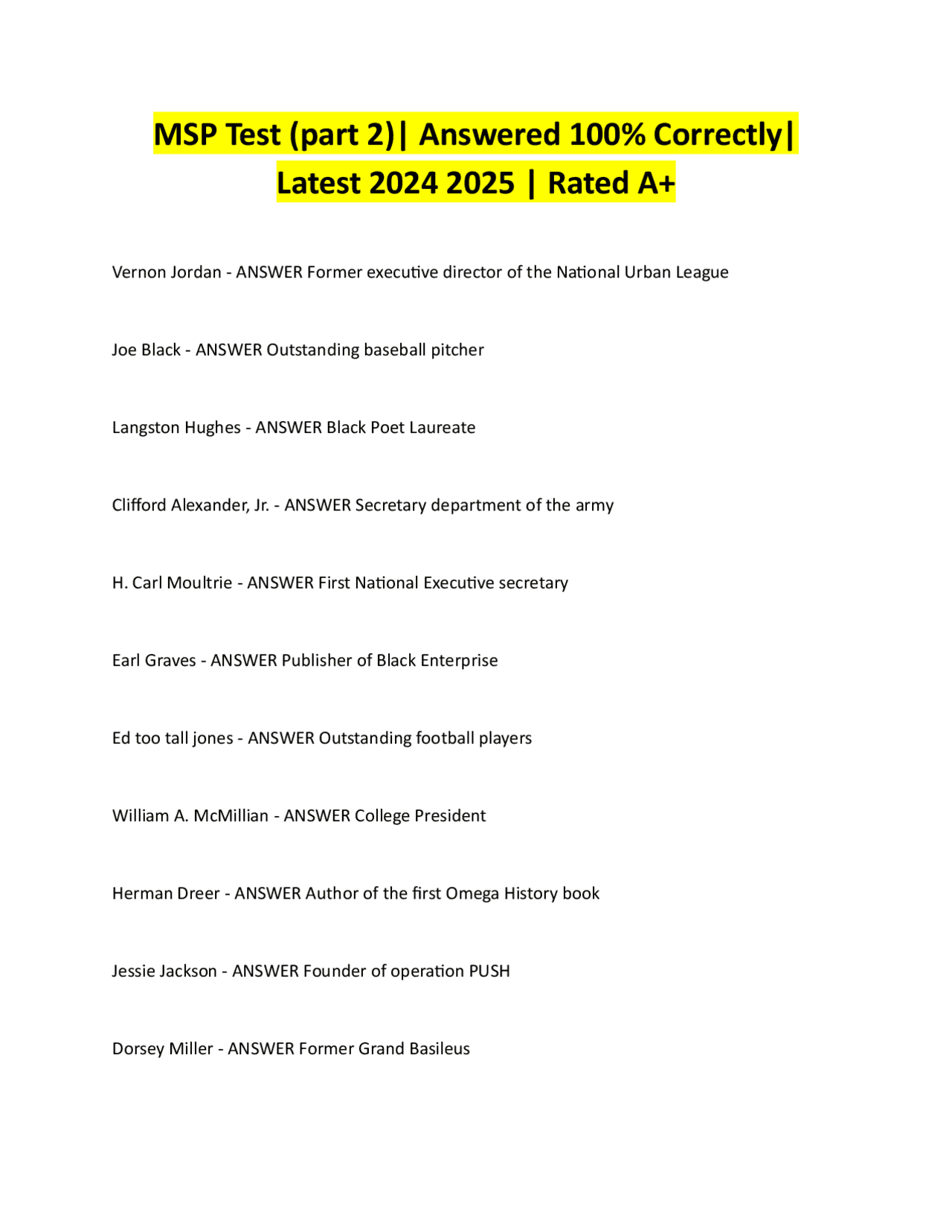 MSP Test (part 2)| Answered 100% Correctly| Latest 2024 2025 | Rated A+ ...