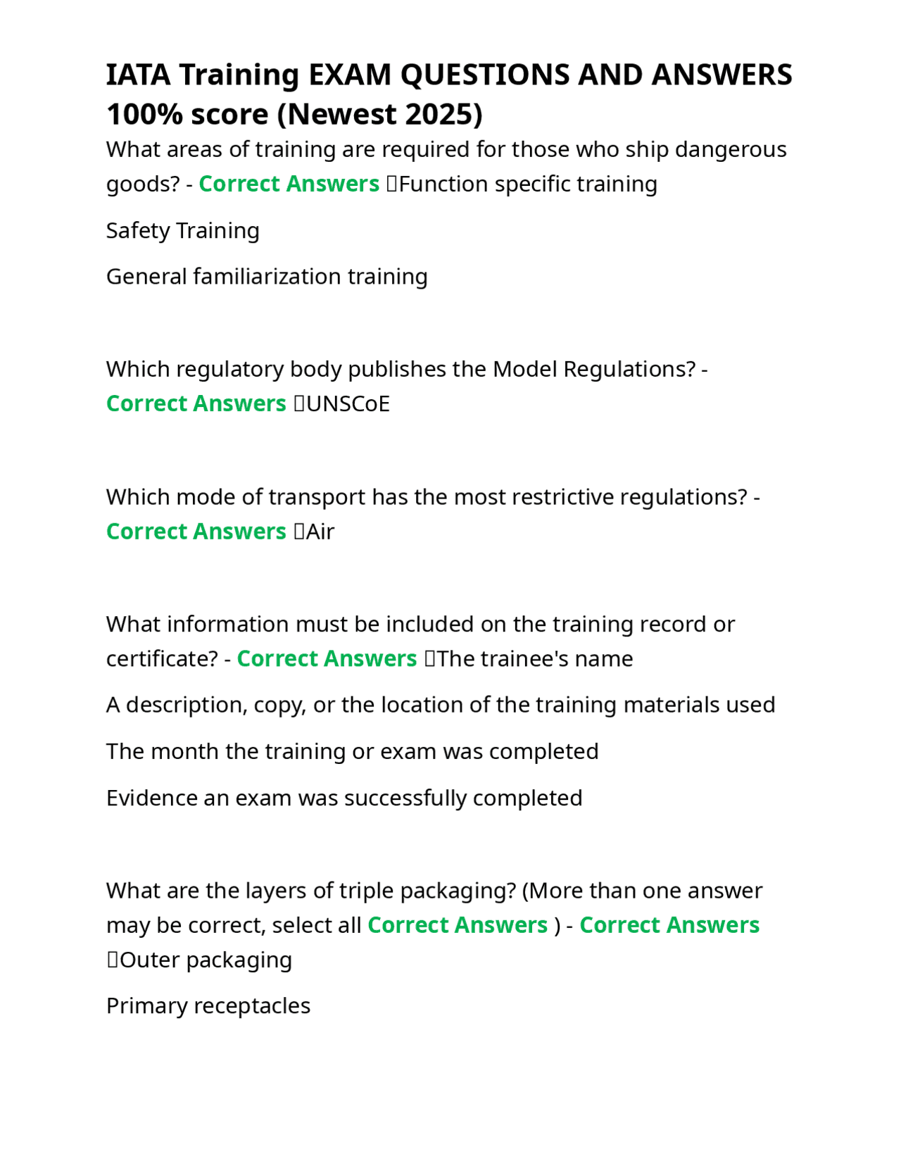IATA Training EXAM QUESTIONS AND ANSWERS 100% score (Newest 2025 ...