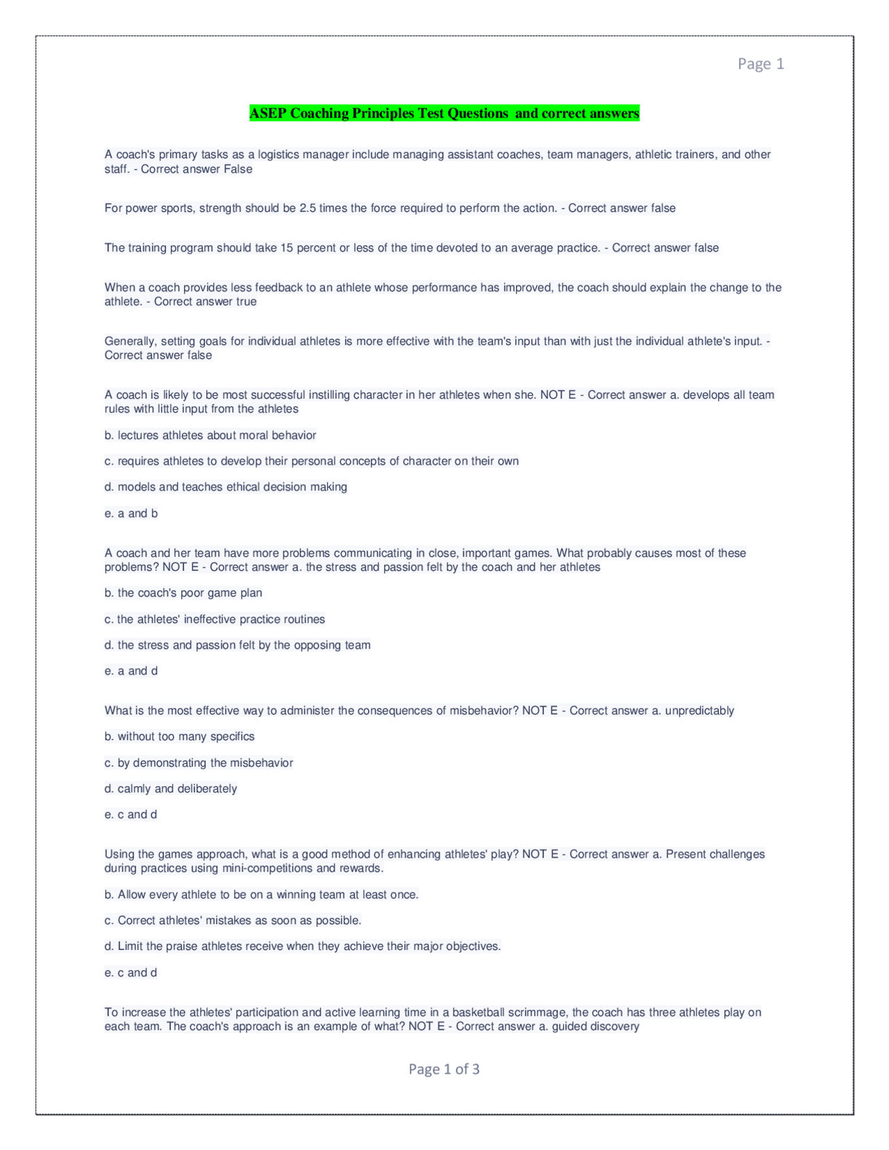 ASEP Coaching Principles Test Questions and correct answers | Exams ...