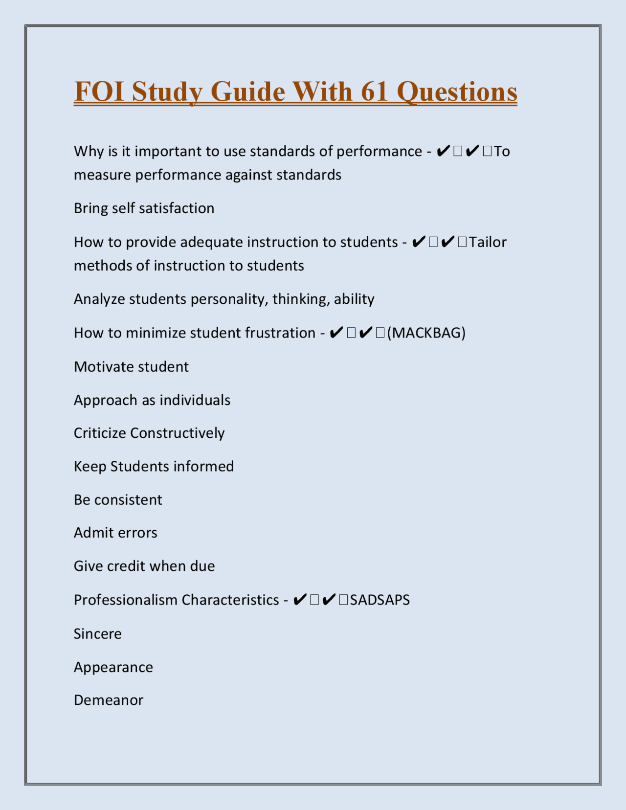 FOI Study Guide With 61 Questions With Answers | Exams Aviation | Docsity