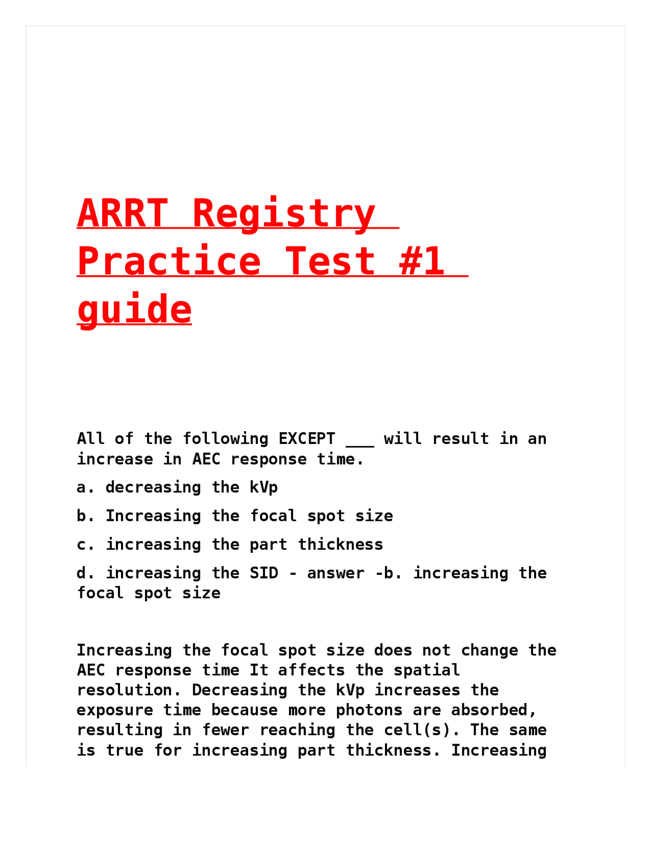 ARRT Registry Practice Test #1 guide.docx | Exams Nursing | Docsity