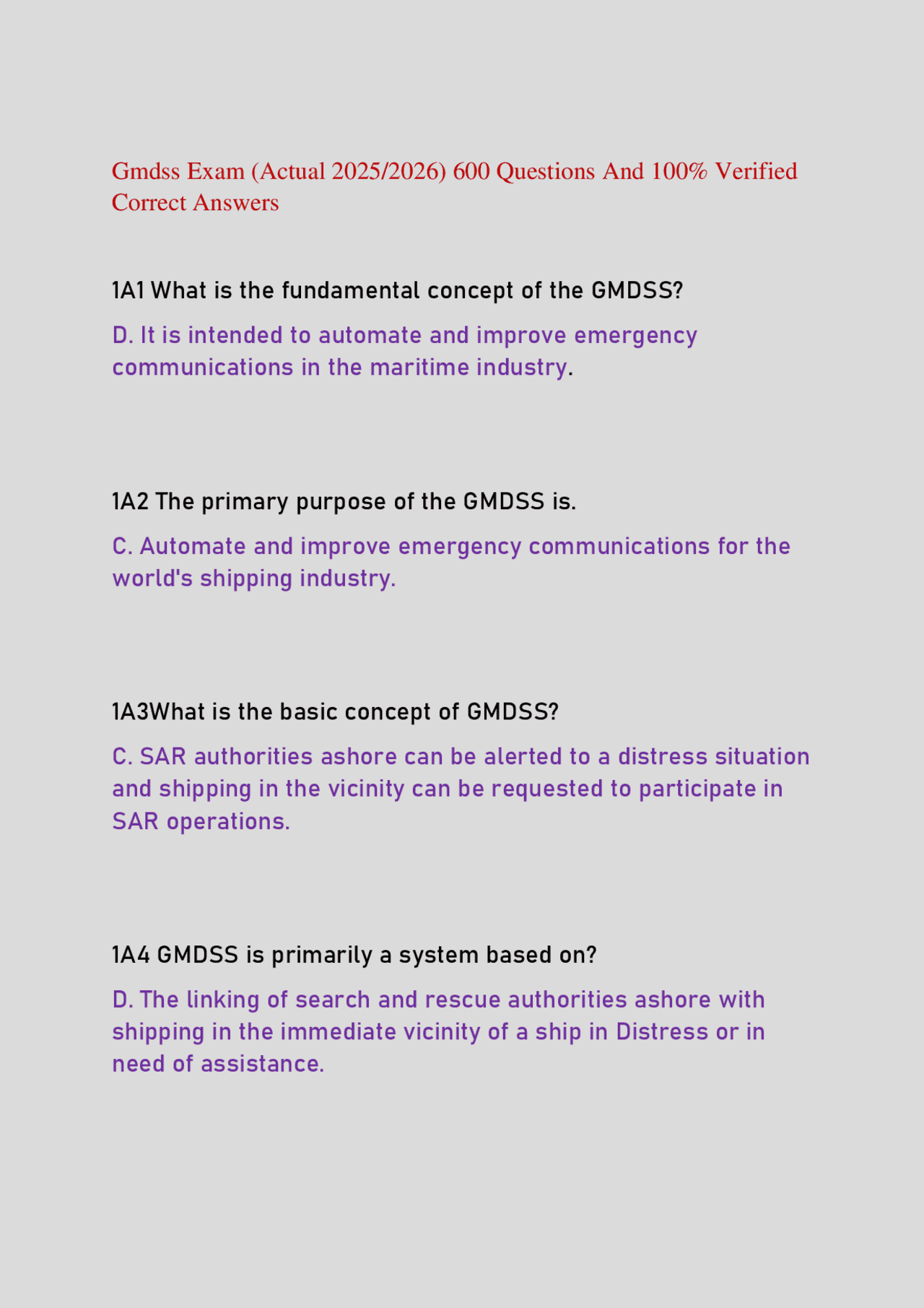 GMDSS Exam: 600 Questions and Answers for Maritime Professionals | Exams Social Sciences | Docsity