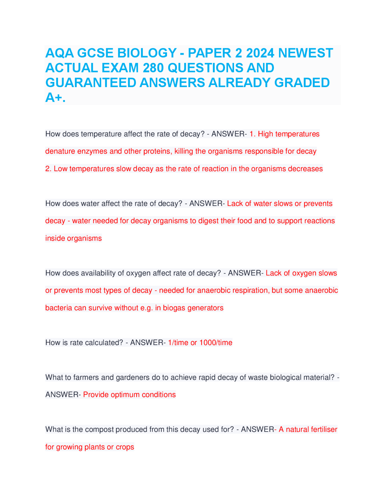 AQA GCSE BIOLOGY PAPER 2.pdf | Exams Nursing | Docsity