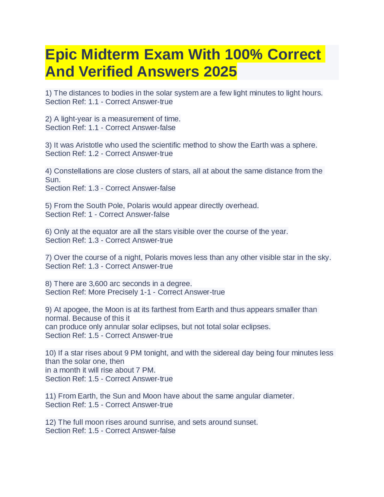 Astronomy Midterm Exam: Multiple Choice Questions and Answers | Exams ...