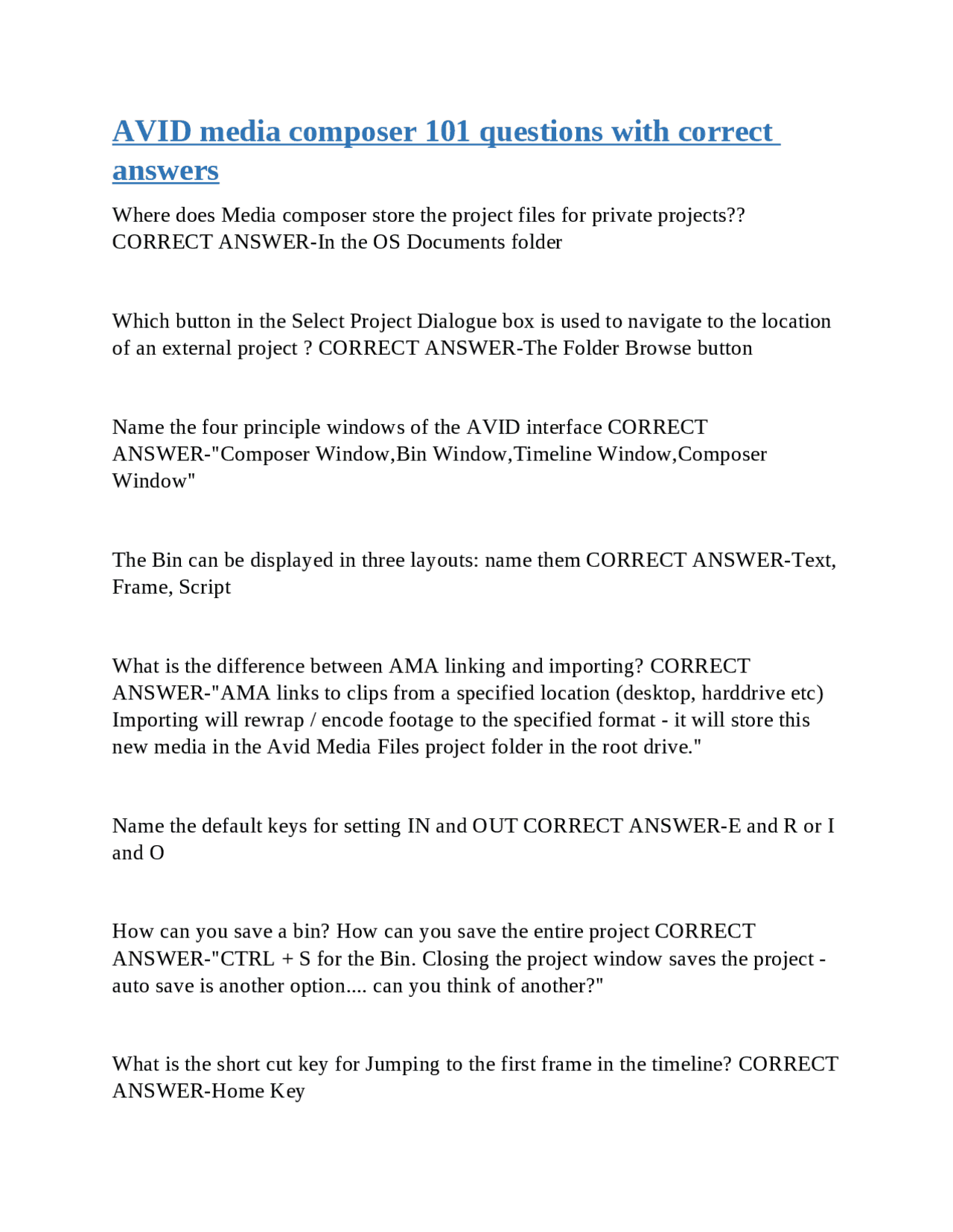 AVID media composer 101 questions with correct answers | Exams Advanced ...