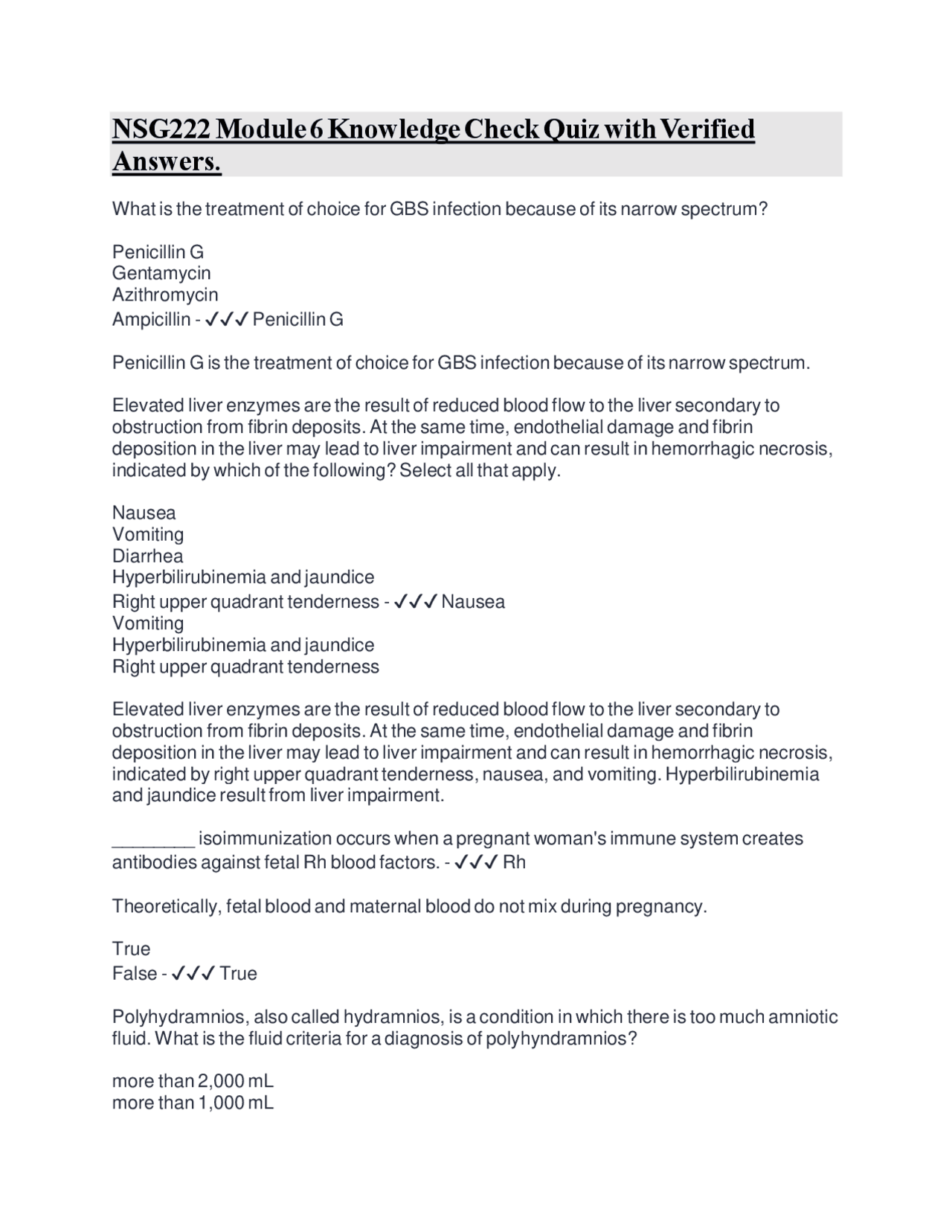 NSG222 Module 6 Knowledge Check Quiz: Maternal and Fetal Health | Exams Knowledge Management ...