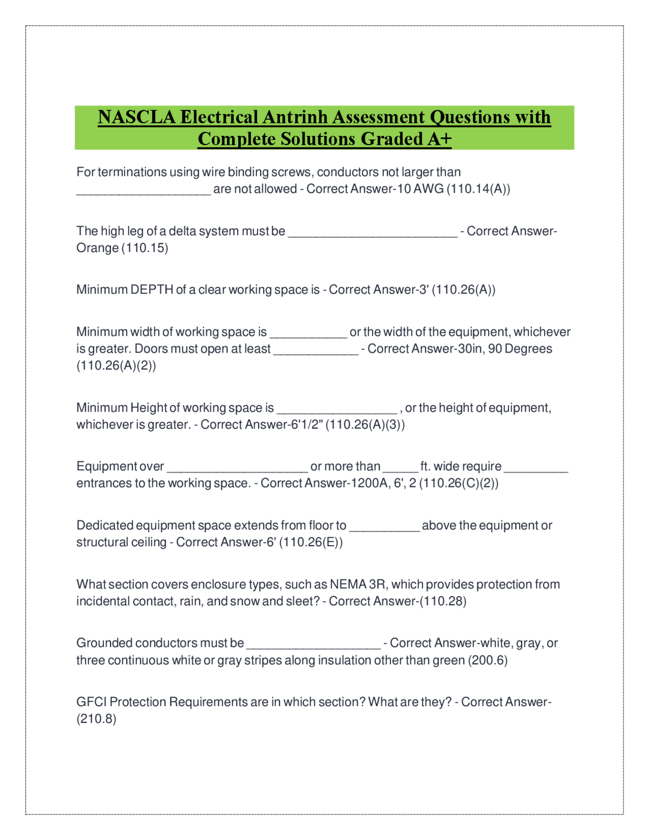 NASCLA Electrical Antrinh Assessment Questions with Complete Solutions ...