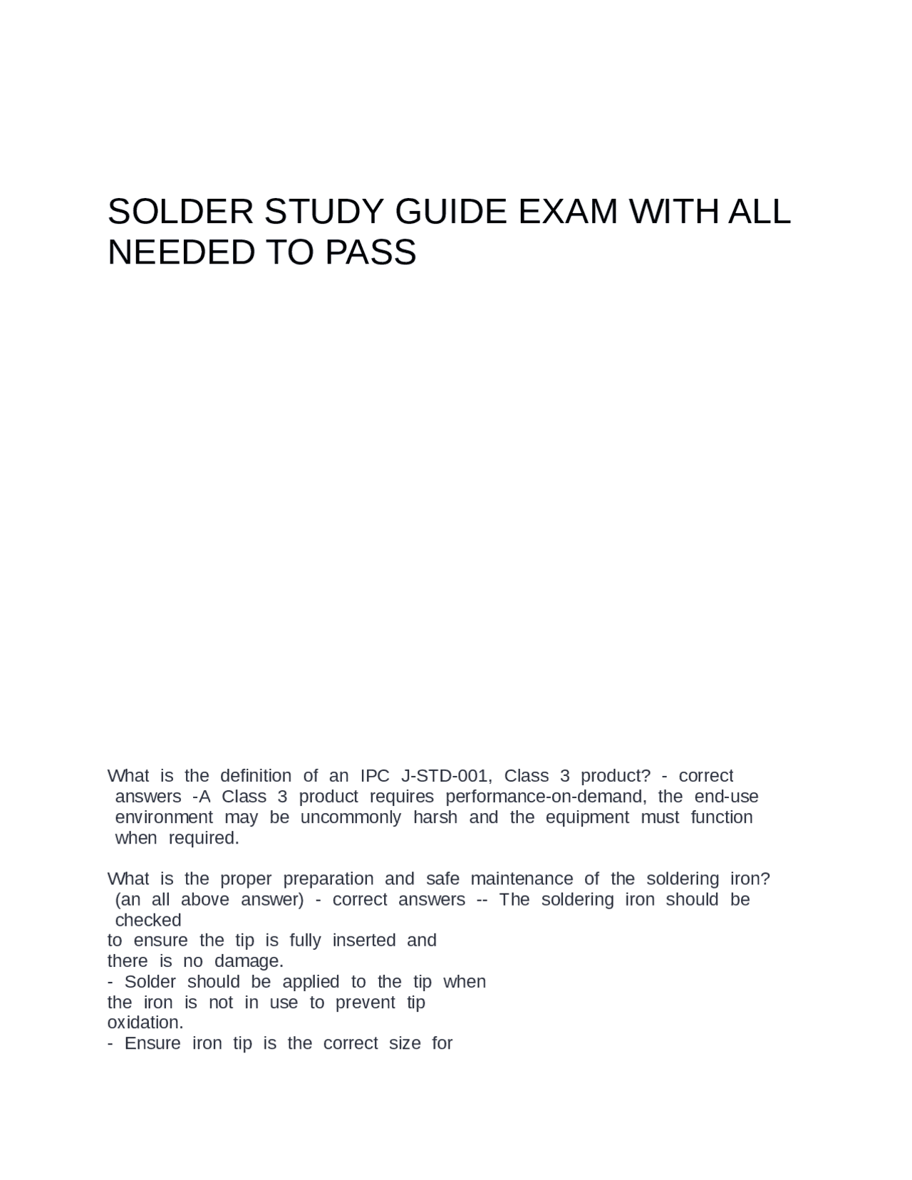 Soldering Study Guide Exam: IPC J-STD-001, Class 3 Product | Exams ...