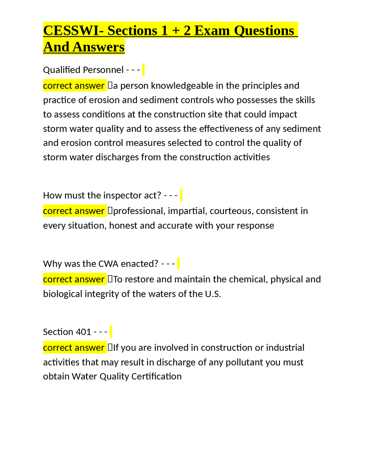 CESSWI Sections 1 & 2 Exam: Erosion & Sediment Control Guide | Exams ...