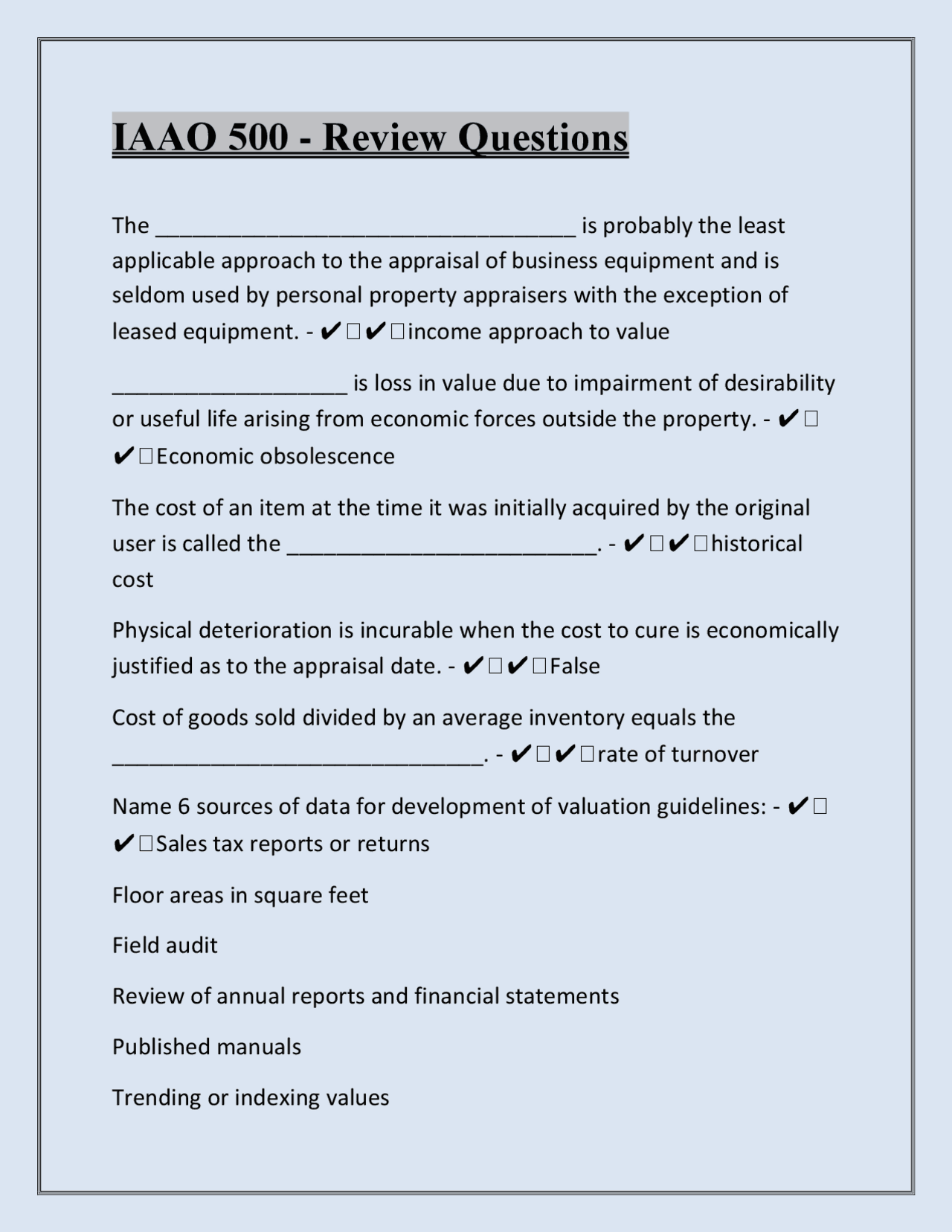 IAAO 500 - Review Questions With Answers | Mystery Test:Success ...