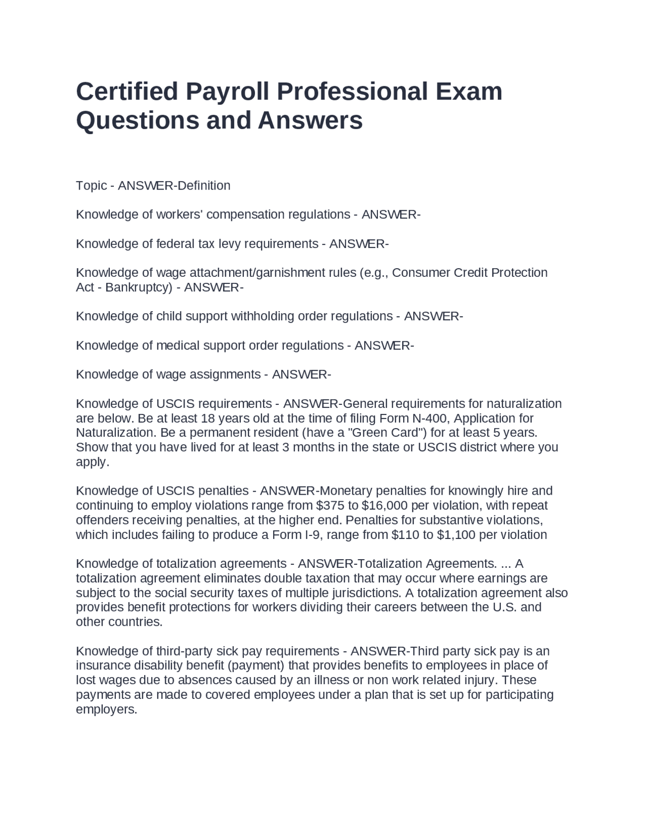 Certified Payroll Professional Exam Questions and Answers | Exams ...