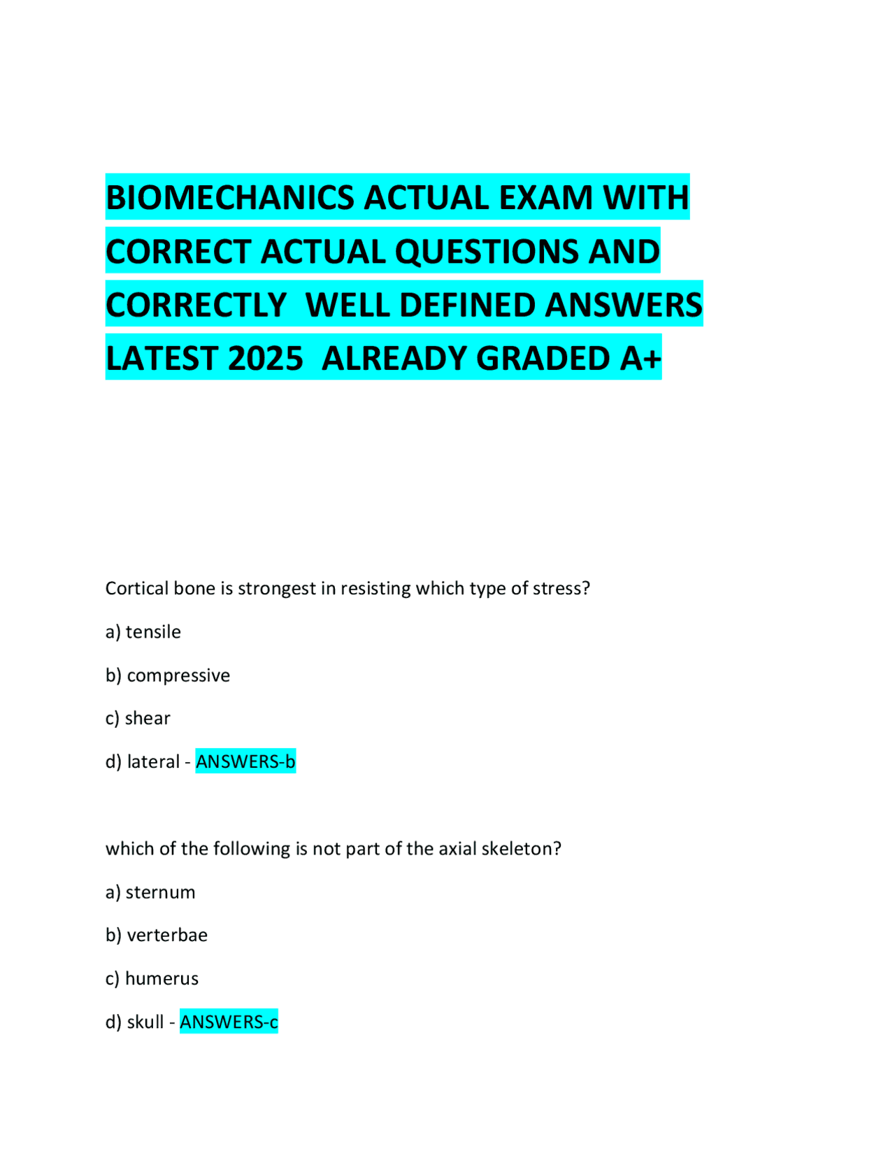 Biomechanics Exam Questions and Answers: A Comprehensive Review of Key ...
