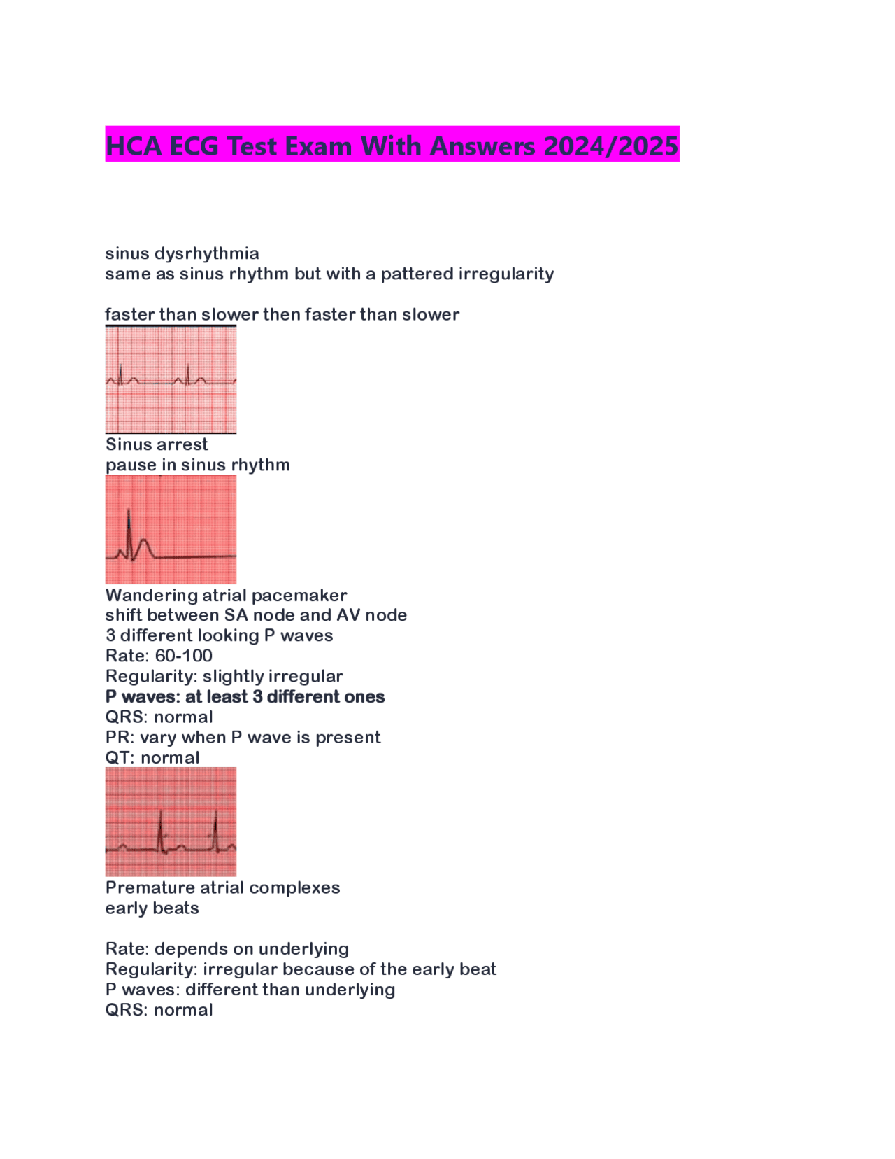 HCA ECG Test Exam With Answers 2024/2025 | Exams Nursing | Docsity