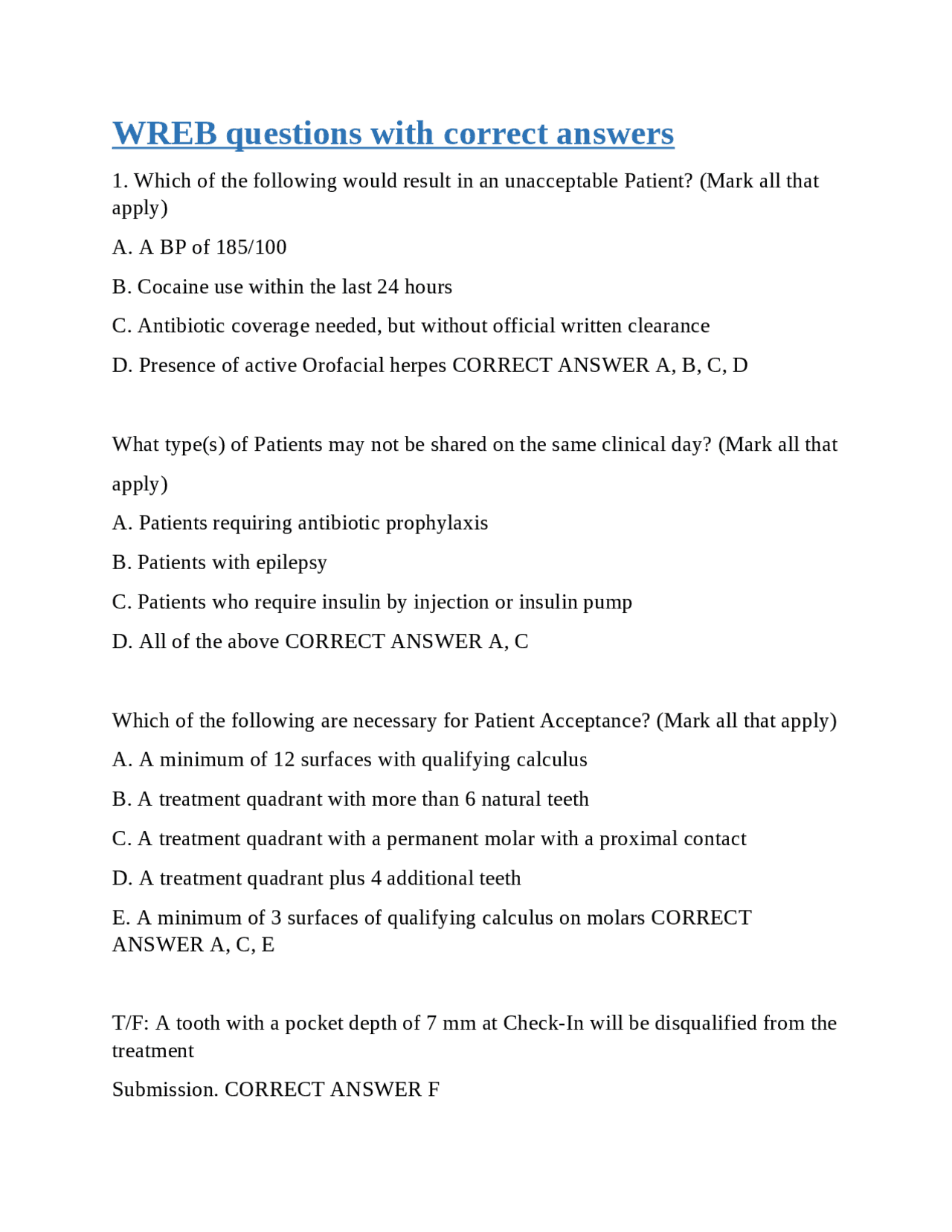 WREB Exam Questions and Answers: A Guide for Dental Students | Exams ...