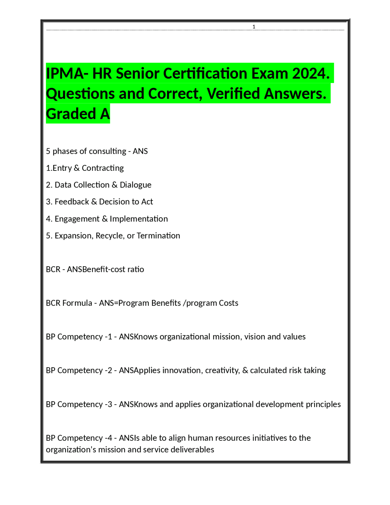 IPMA- HR Senior Certification Exam 2024: Questions and Answers | Exams ...