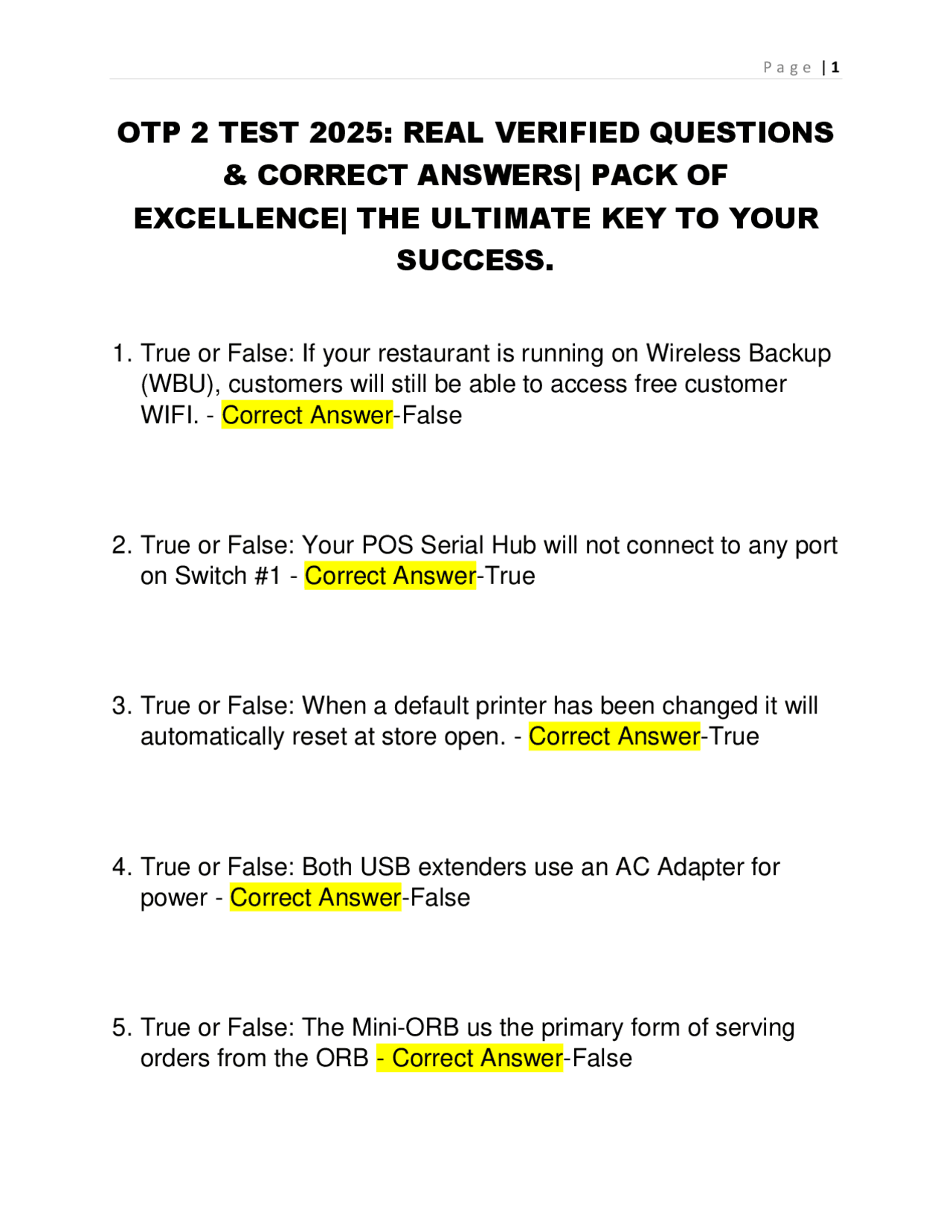 OTP 2 TEST 2025: REAL VERIFIED QUESTIONS & CORRECT ANSWERS| PACK OF ...