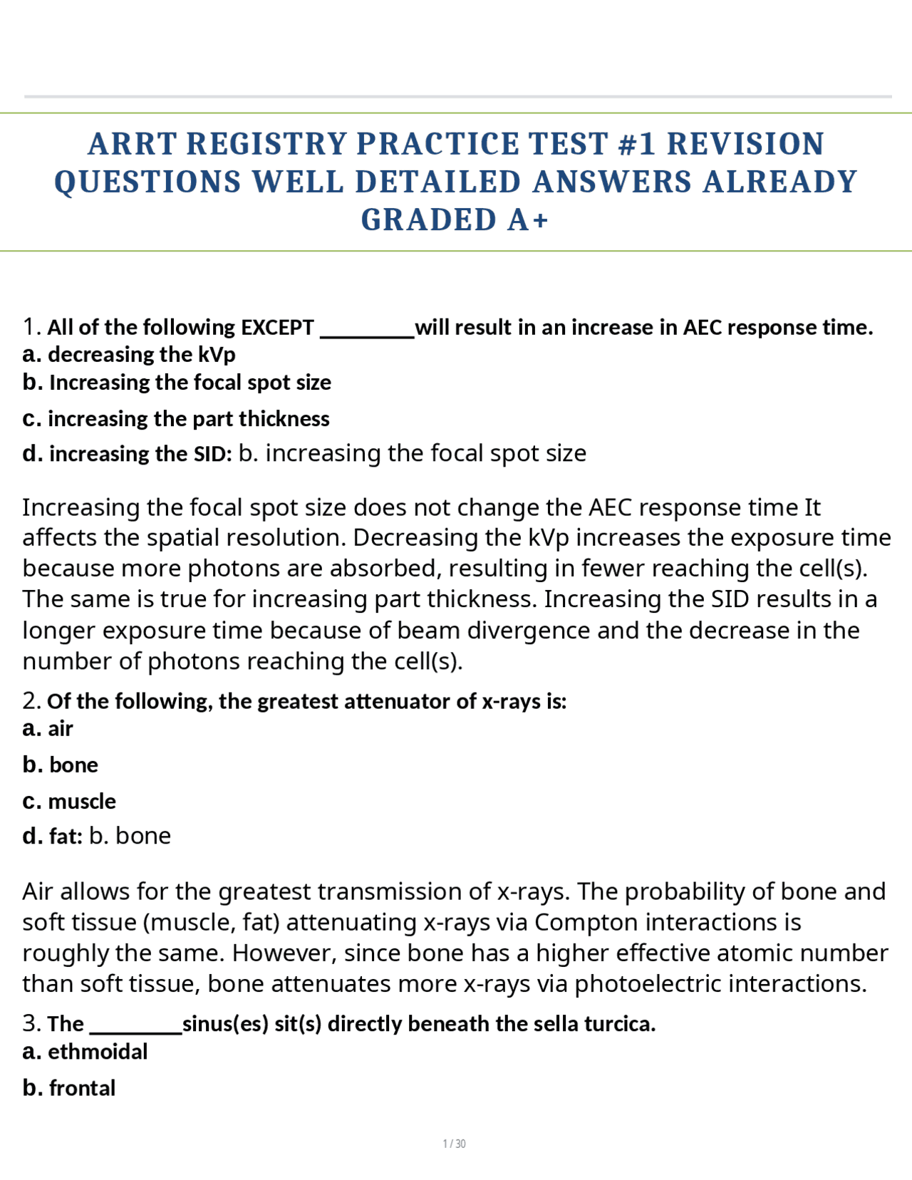 ARRT REGISTRY PRACTICE TEST #1 REVISION QUESTIONS WELL DETAILED ANSWERS ...