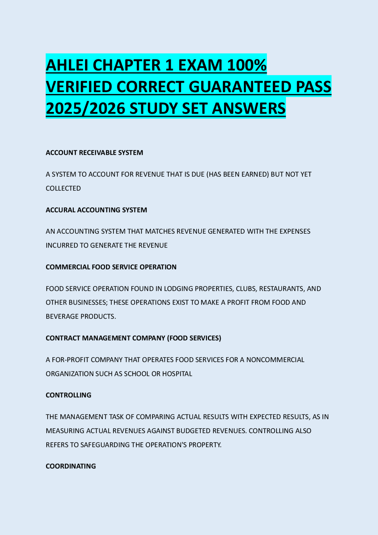 AHLEI CHAPTER 1 EXAM 100% VERIFIED CORRECT GUARANTEED PASS 2025/2026 ...