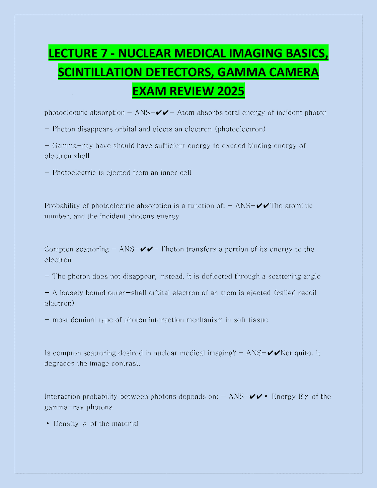 LECTURE 7 - NUCLEAR MEDICAL IMAGING BASICS, SCINTILLATION DETECTORS ...