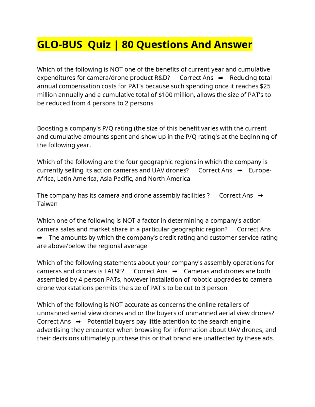 GLO-BUS Quiz: 80 Questions and Answers for Action Cameras and Drones ...