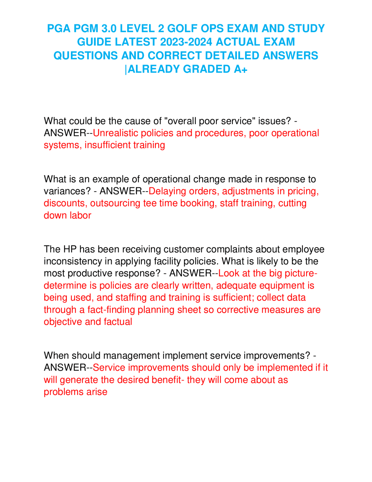 PGA PGM 3.0 Level 2 Golf Operations Exam and Study Guide: Questions and ...