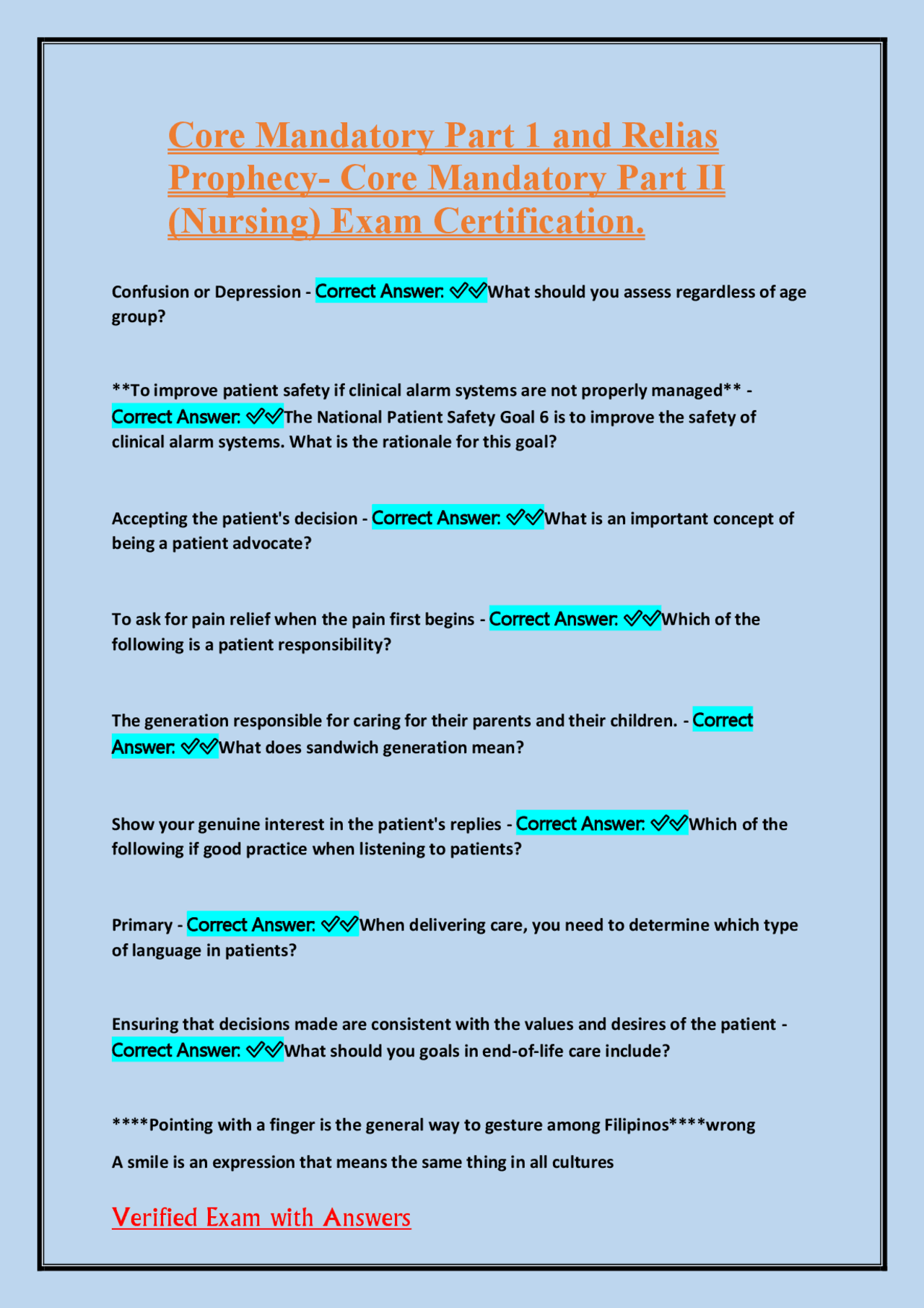 Core Mandatory Part 1 and Relias Prophecy- Core Mandatory Part II ...