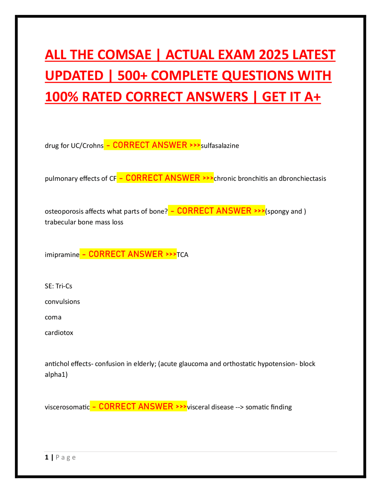 ALL THE COMSAE | ACTUAL EXAM 2025 LATEST UPDATED | 500+ COMPLETE ...